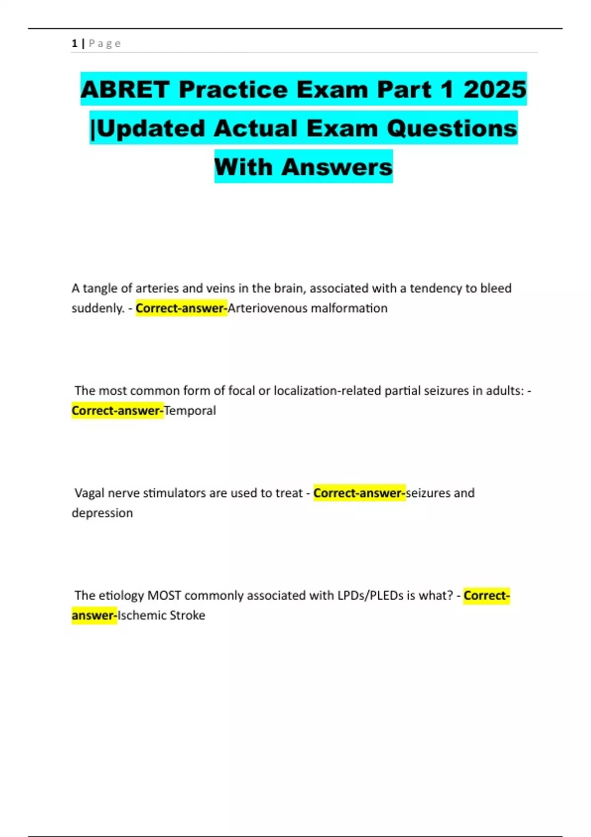 ABRET Practice Exam Part 1 2025 |Updated Actual Exam Questions With Answers - ABRET - Stuvia US