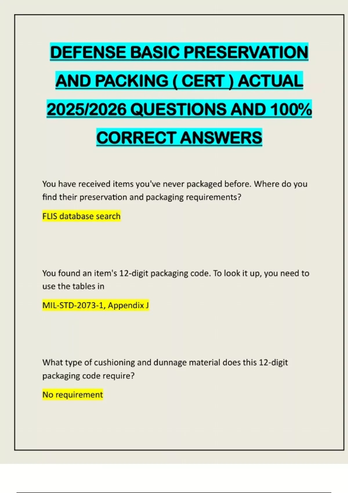 DEFENSE BASIC PRESERVATION AND PACKING ( CERT ) ACTUAL 2025/2026 ...
