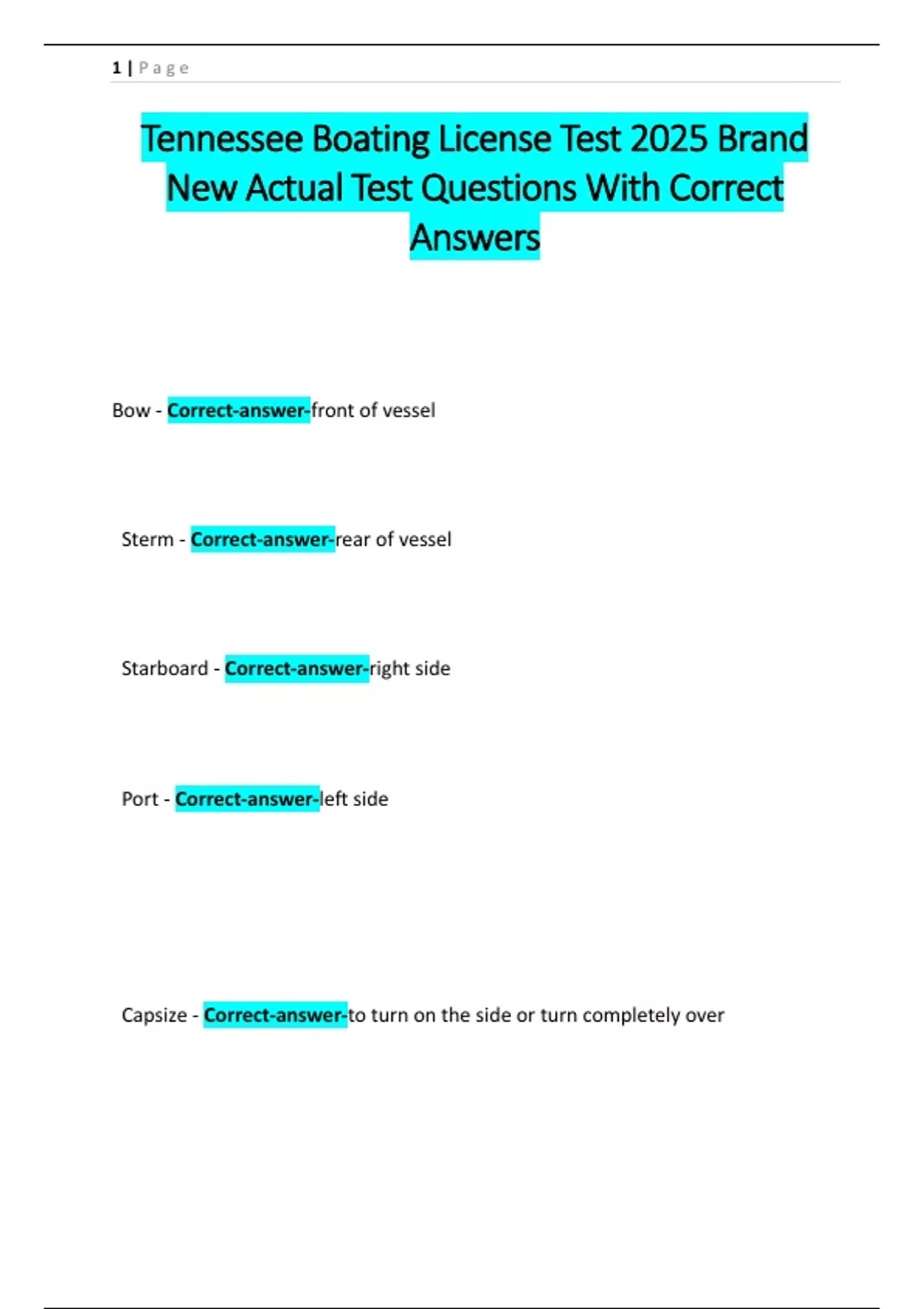 Tennessee Boating License Test 2025 Brand New Actual Test Questions ...