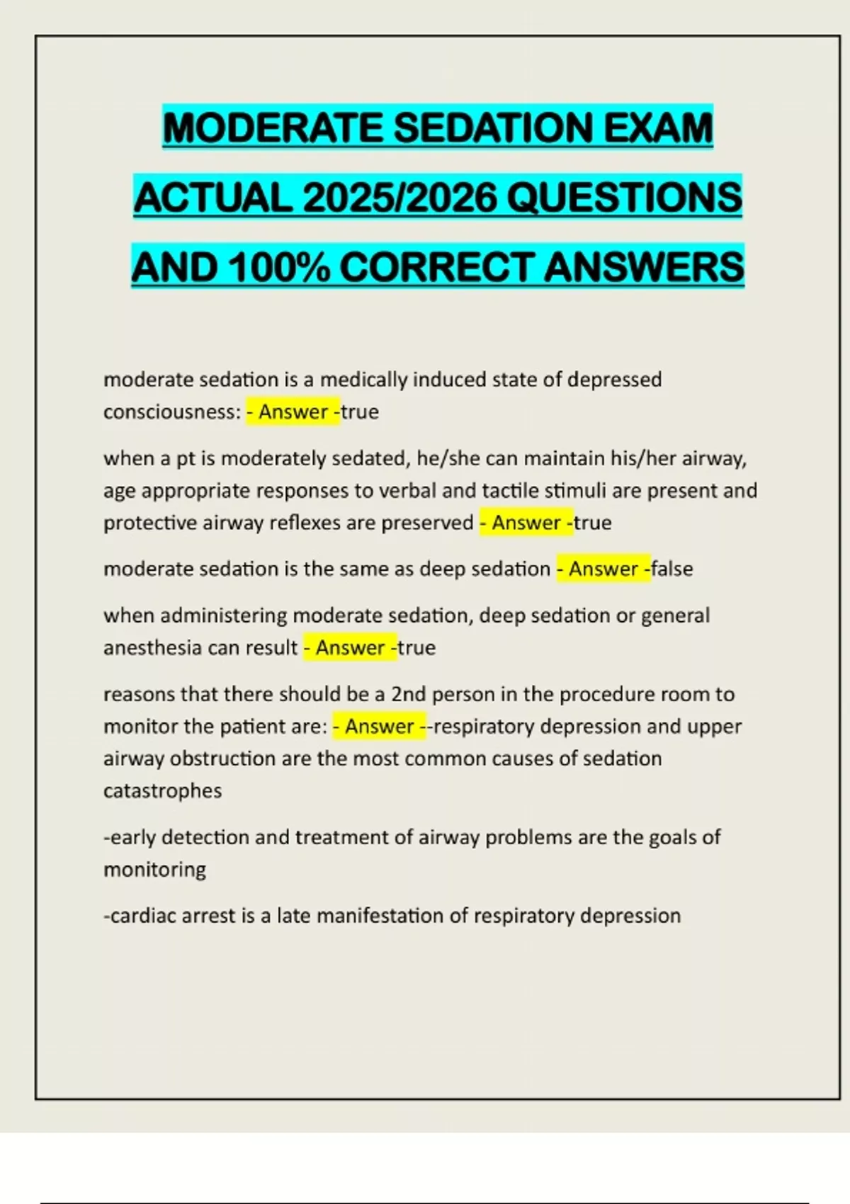 MODERATE SEDATION EXAM ACTUAL 2025/2026 QUESTIONS AND 100% CORRECT ...