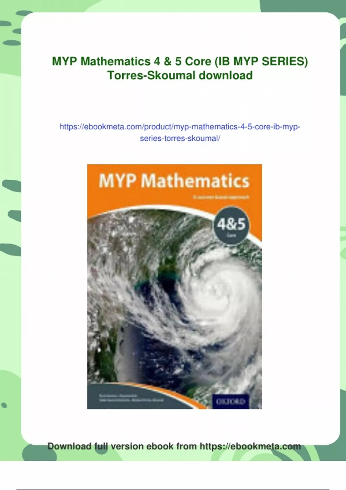 Summary MYP Mathematics 4 & 5 Core (IB MYP SERIES) Torres-Skoumal ...
