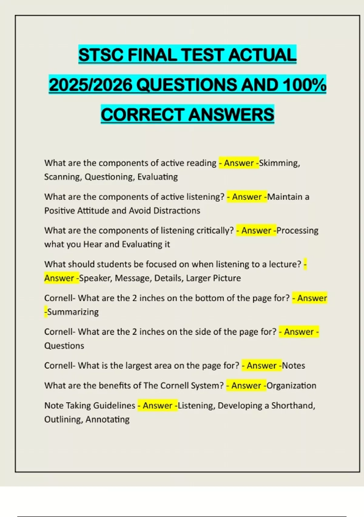STSC FINAL TEST ACTUAL 2025/2026 QUESTIONS AND 100% CORRECT ANSWERS ...