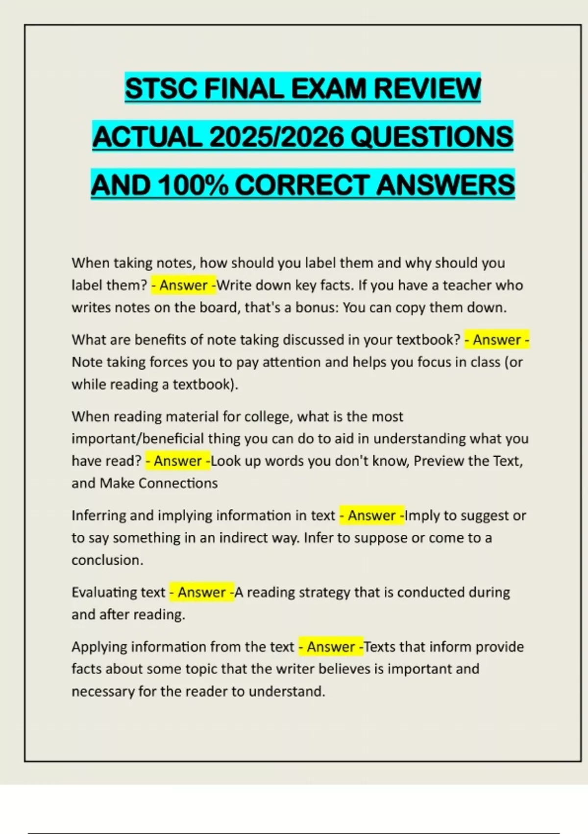 STSC FINAL EXAM REVIEW ACTUAL 2025/2026 QUESTIONS AND 100% CORRECT ...