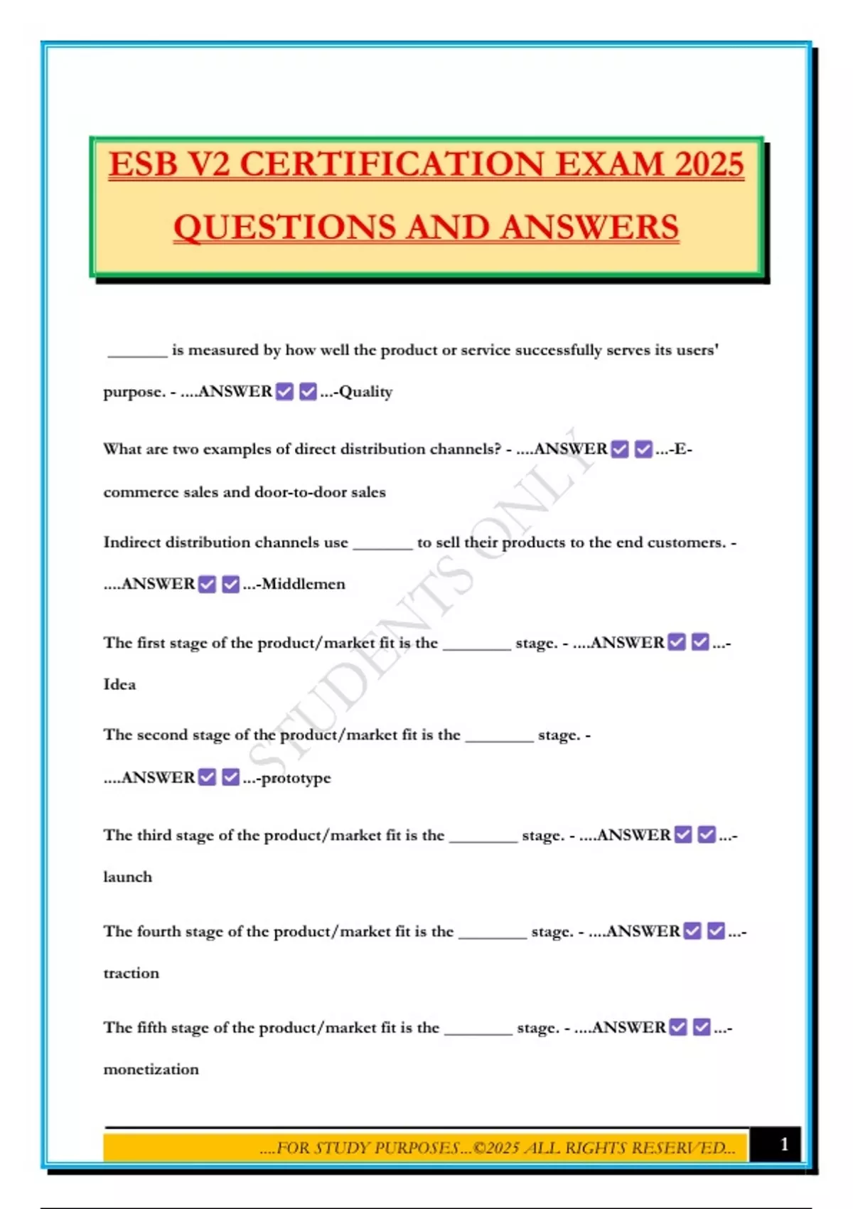 ESB V2 CERTIFICATION EXAM 2025 QUESTIONS AND ANSWERS - Esb - Stuvia FR