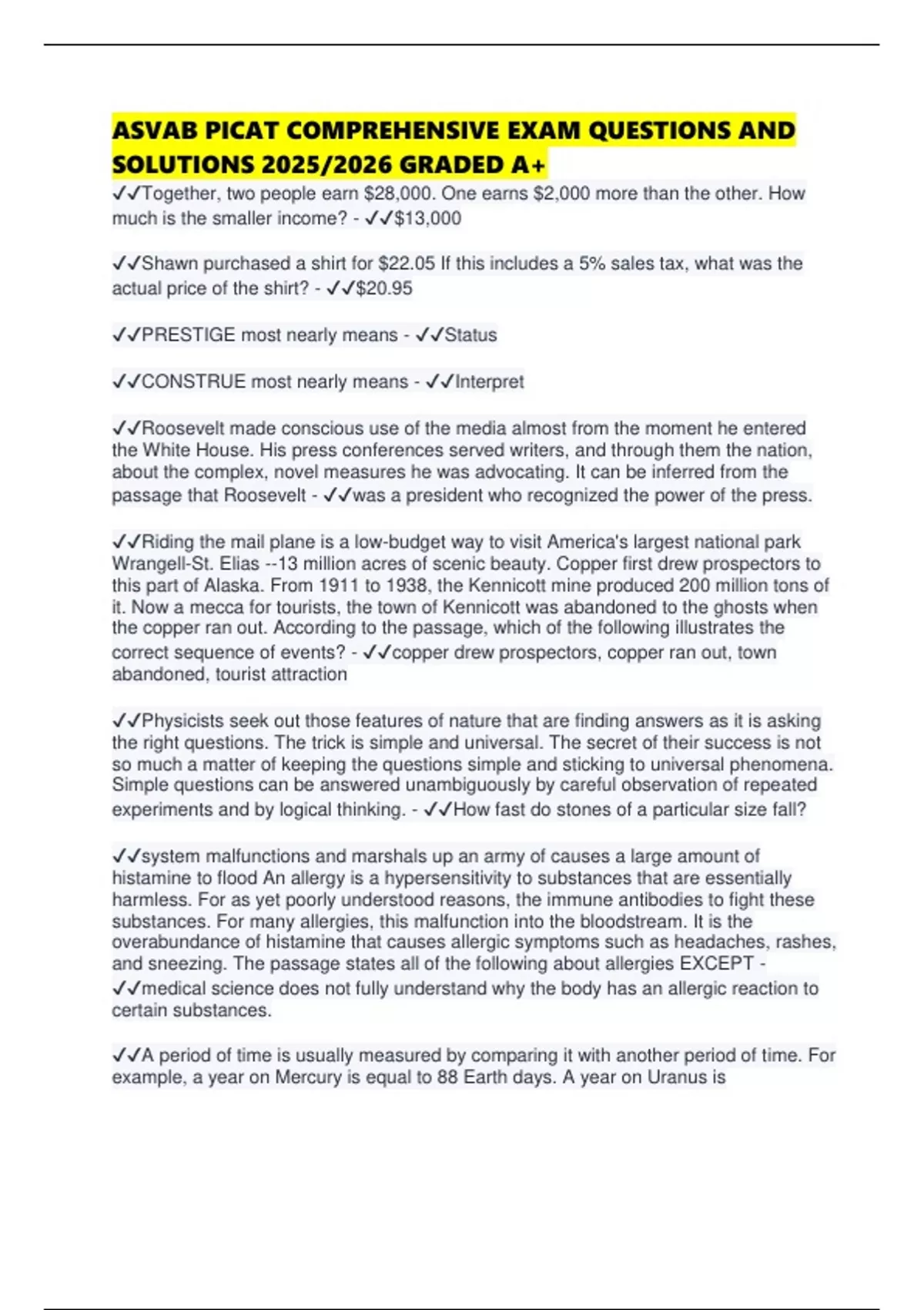 ASVAB PICAT COMPREHENSIVE EXAM QUESTIONS AND SOLUTIONS 2025/2026 GRADED A+ - Picat/asvab - Stuvia US