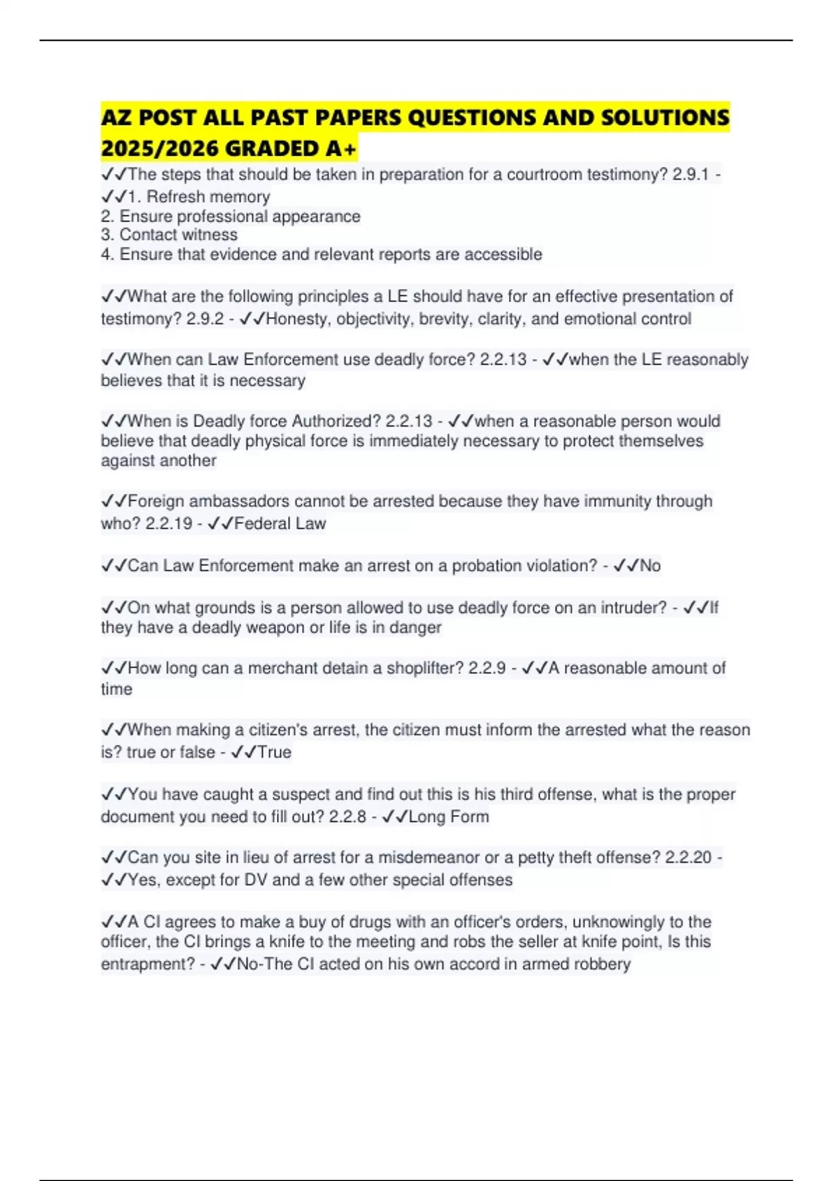 AZ POST ALL PAST PAPERS QUESTIONS AND SOLUTIONS 2025/2026 GRADED A+ ...