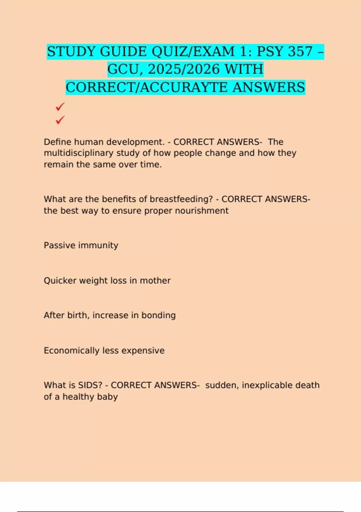 STUDY GUIDE QUIZ/EXAM 1: PSY 357 – GCU, 2025/2026 WITH CORRECT ...