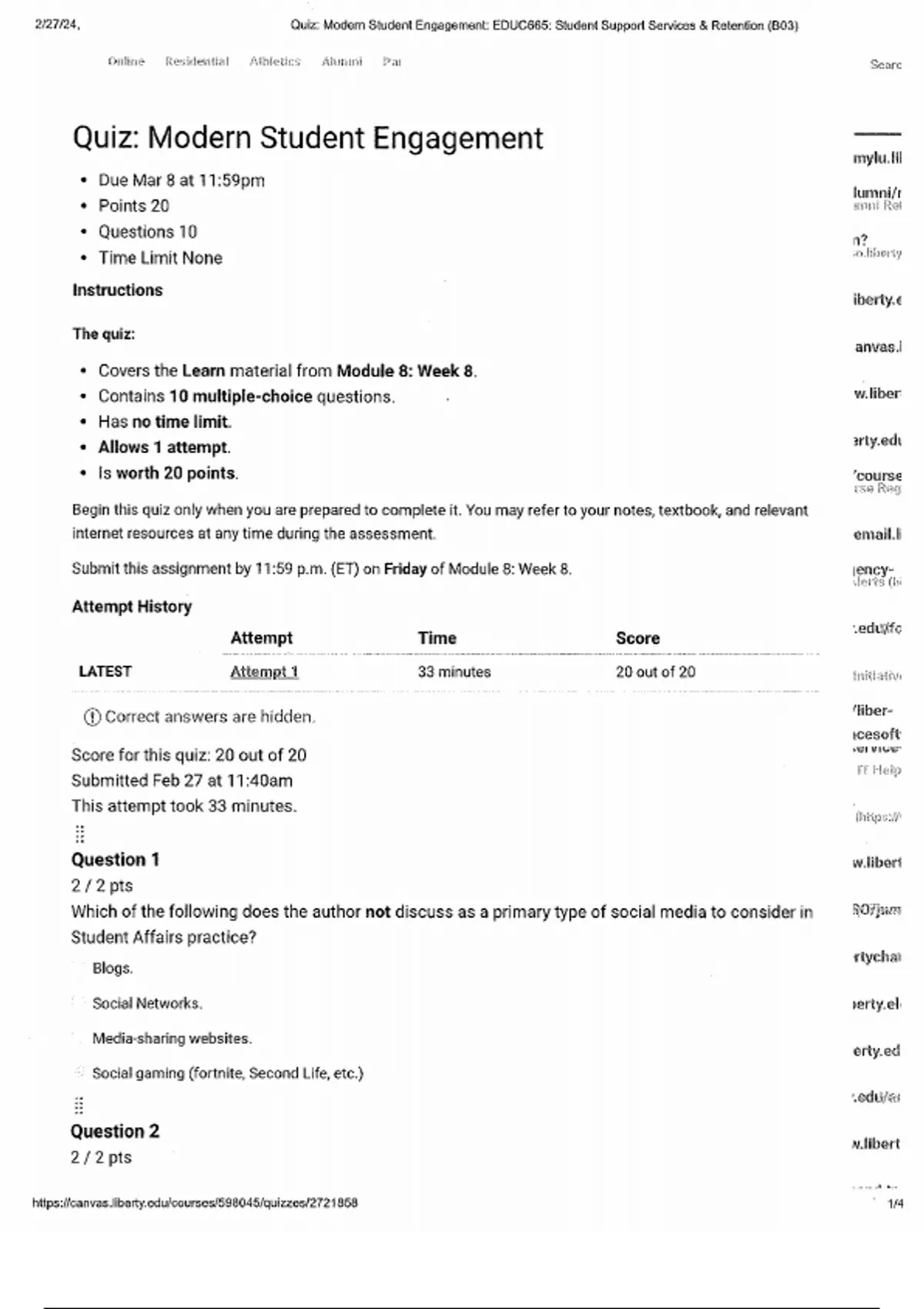EDUC 665-Quiz Modern Student Engagement | Latest Updated answered ...