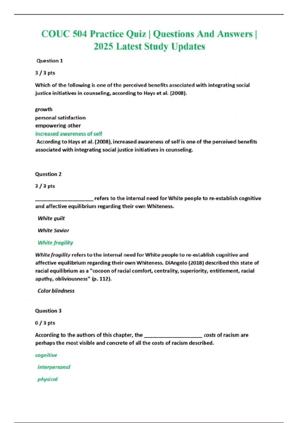 COUC 504 Practice Quiz | Questions And Answers | 2025 Latest Study ...
