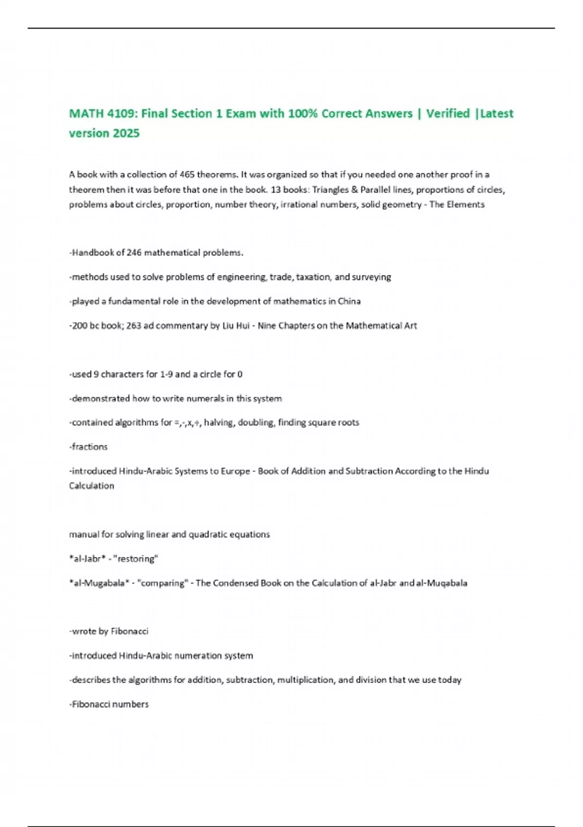 MATH 4109: Final Section 1 Exam with 100% Correct Answers | Verified ...