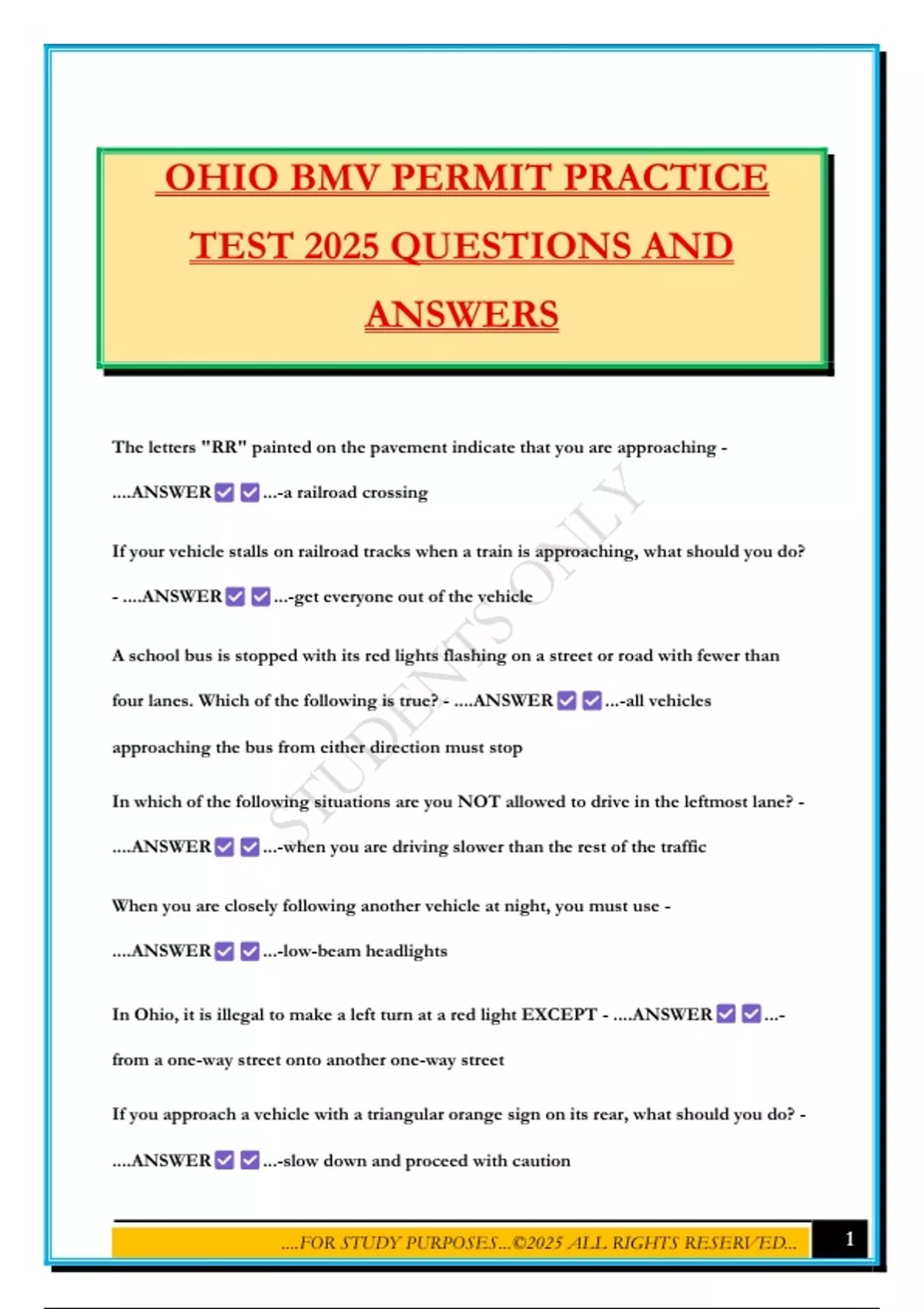 OHIO BMV PERMIT PRACTICE TEST 2025 QUESTIONS AND ANSWERS - OHIO BMV ...