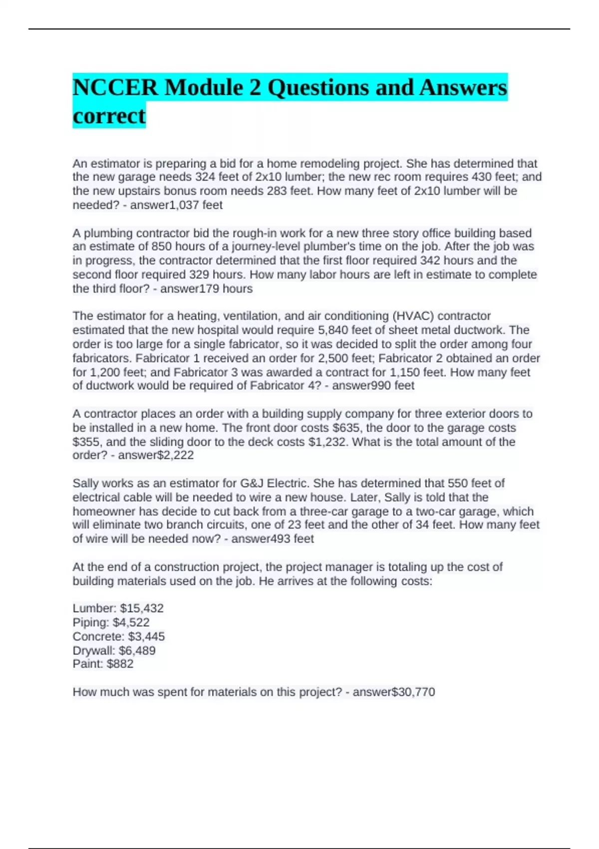 NCCER Module 2 Questions and Answers correct - NCCER - Stuvia US