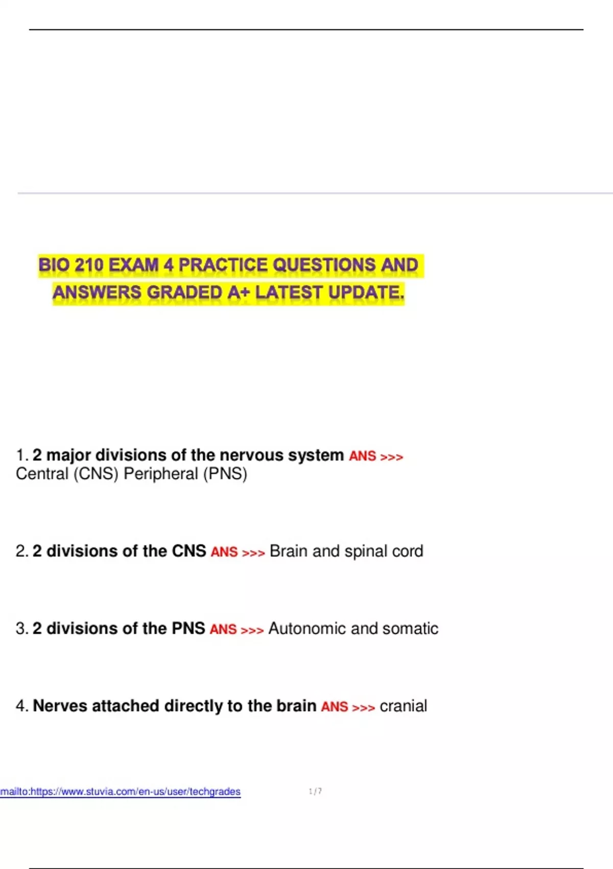 BIO 210 EXAM 4 PRACTICE QUESTIONS AND ANSWERS GRADED A+ LATEST UPDATE ...