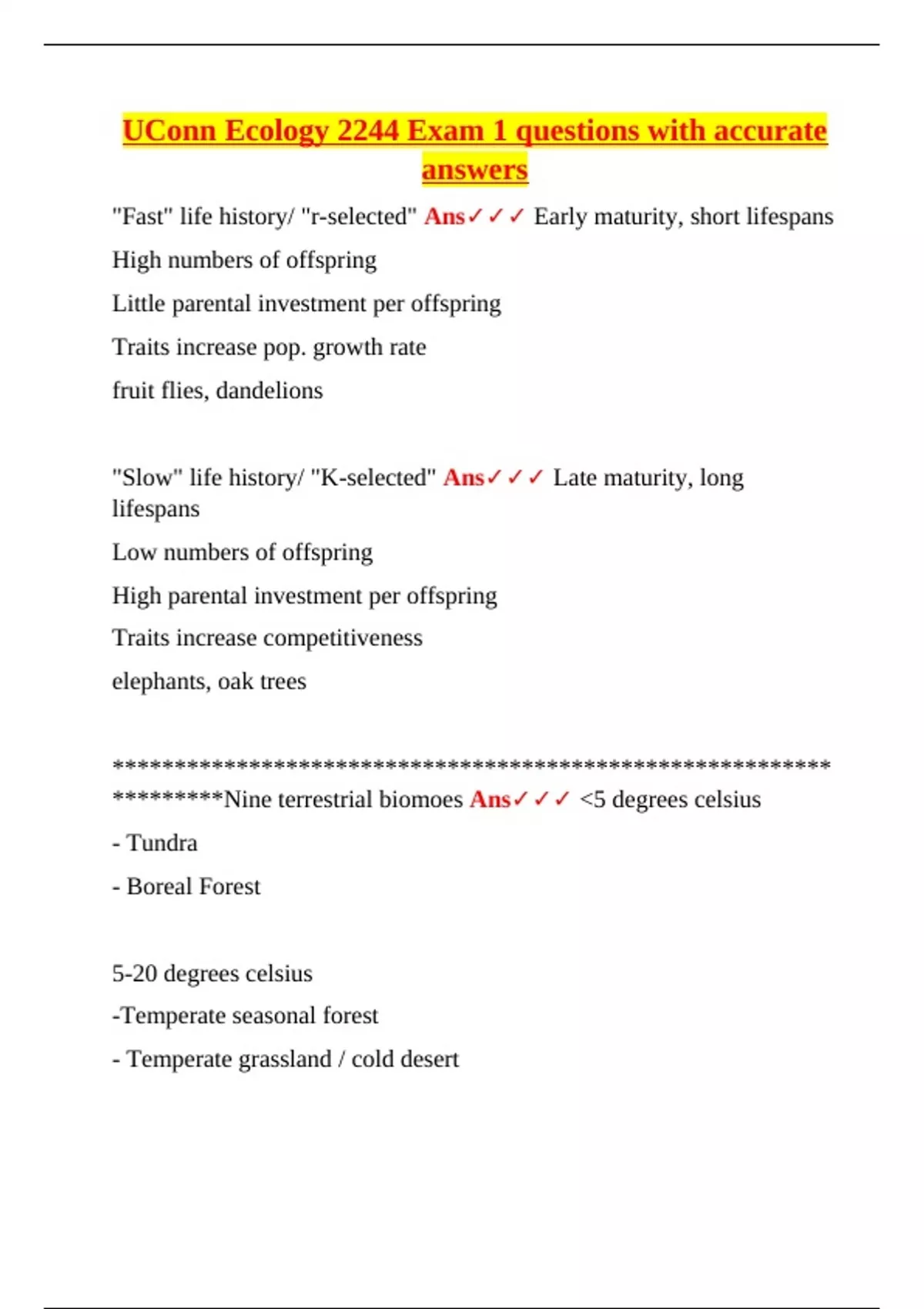 UConn Ecology 2244 Exam 1 – Verified Flashcard Guide for Biomes ...