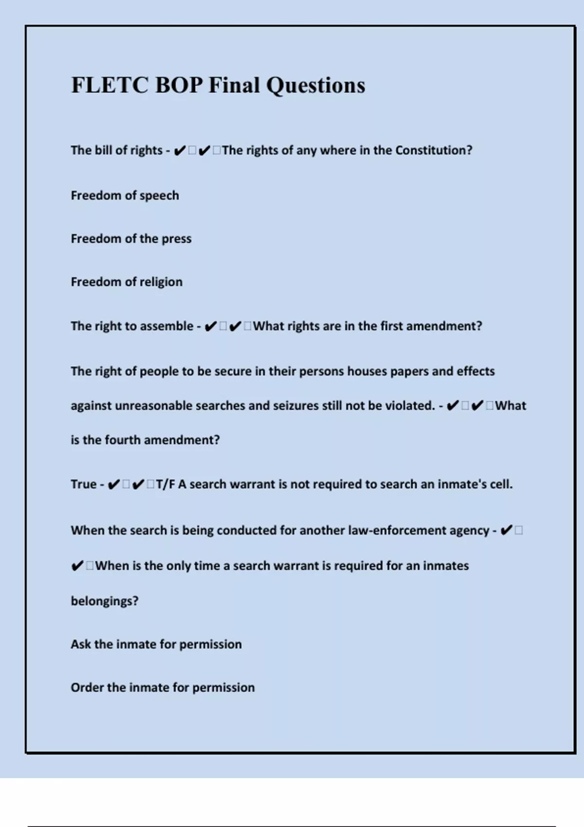FLETC BOP Final Questions And Correct Verified Solutions - FLETC BOP - Stuvia US