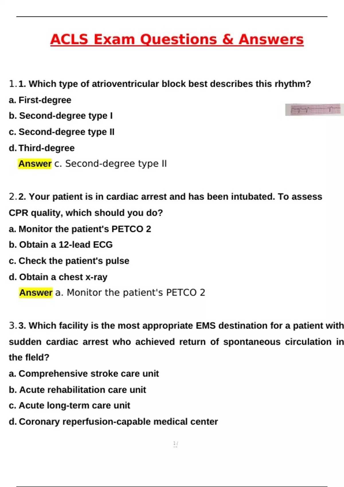 ACLS Exam (Latest 2025 / 2026 Update) Questions and Verified Answers ...