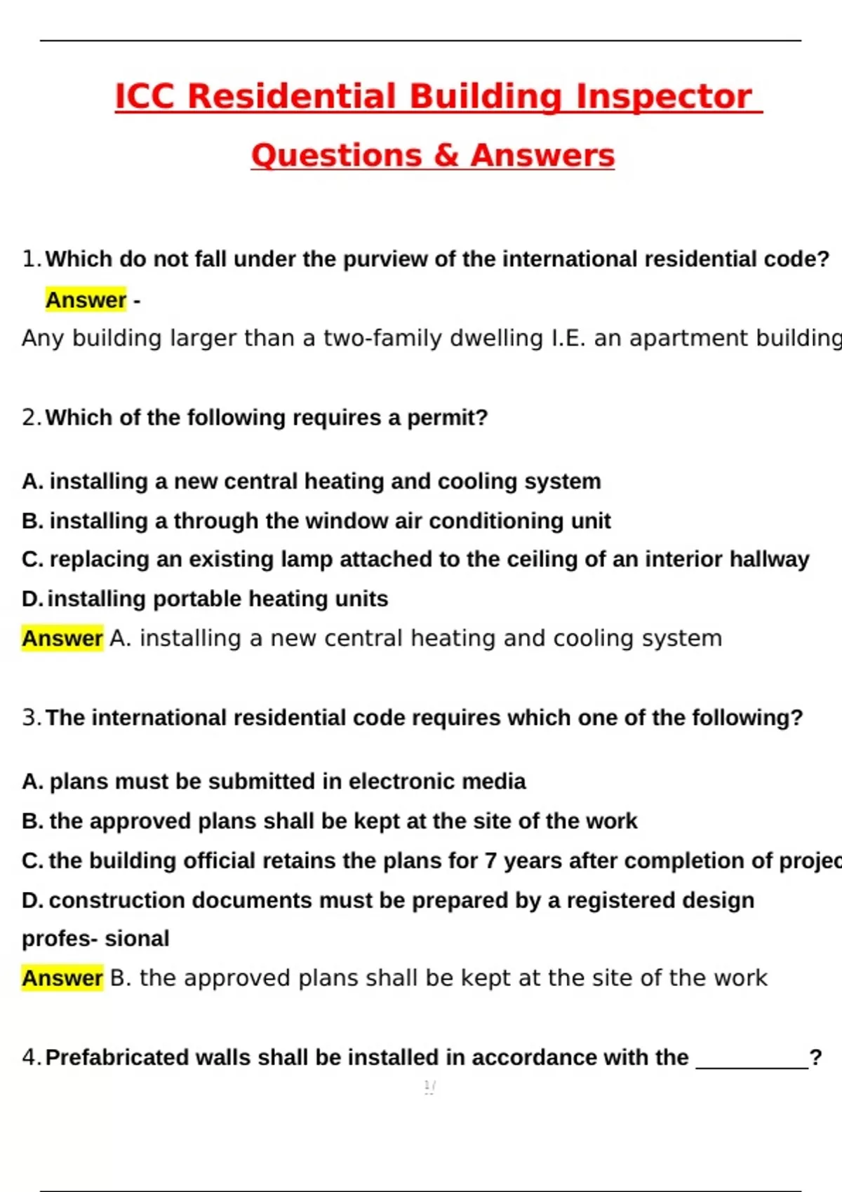 ICC Residential Building Inspector Exam 2025 Questions With Complete ...