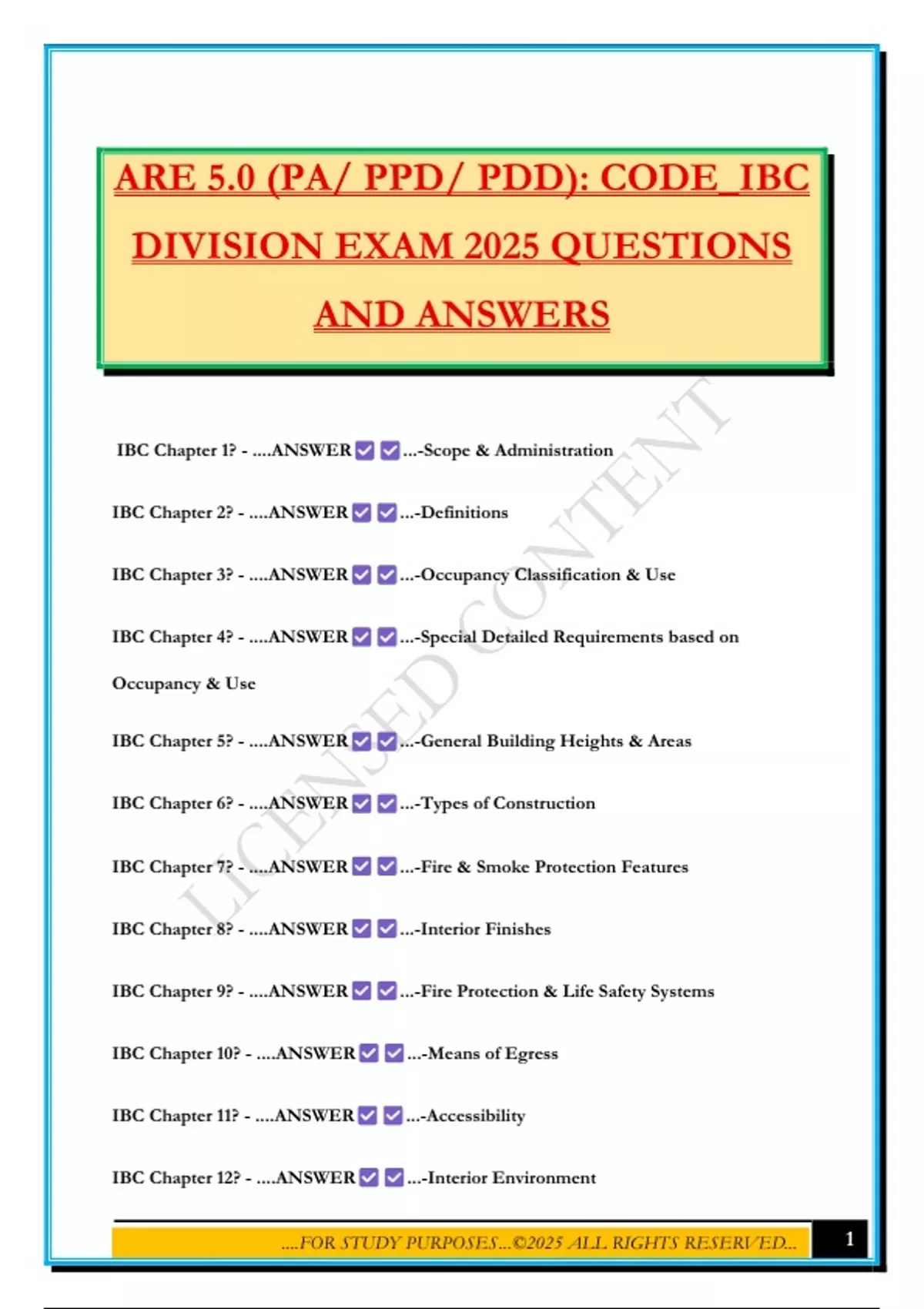 ARE 5.0 (PA/ PPD/ PDD): CODE_IBC DIVISION EXAM 2025 QUESTIONS AND ...