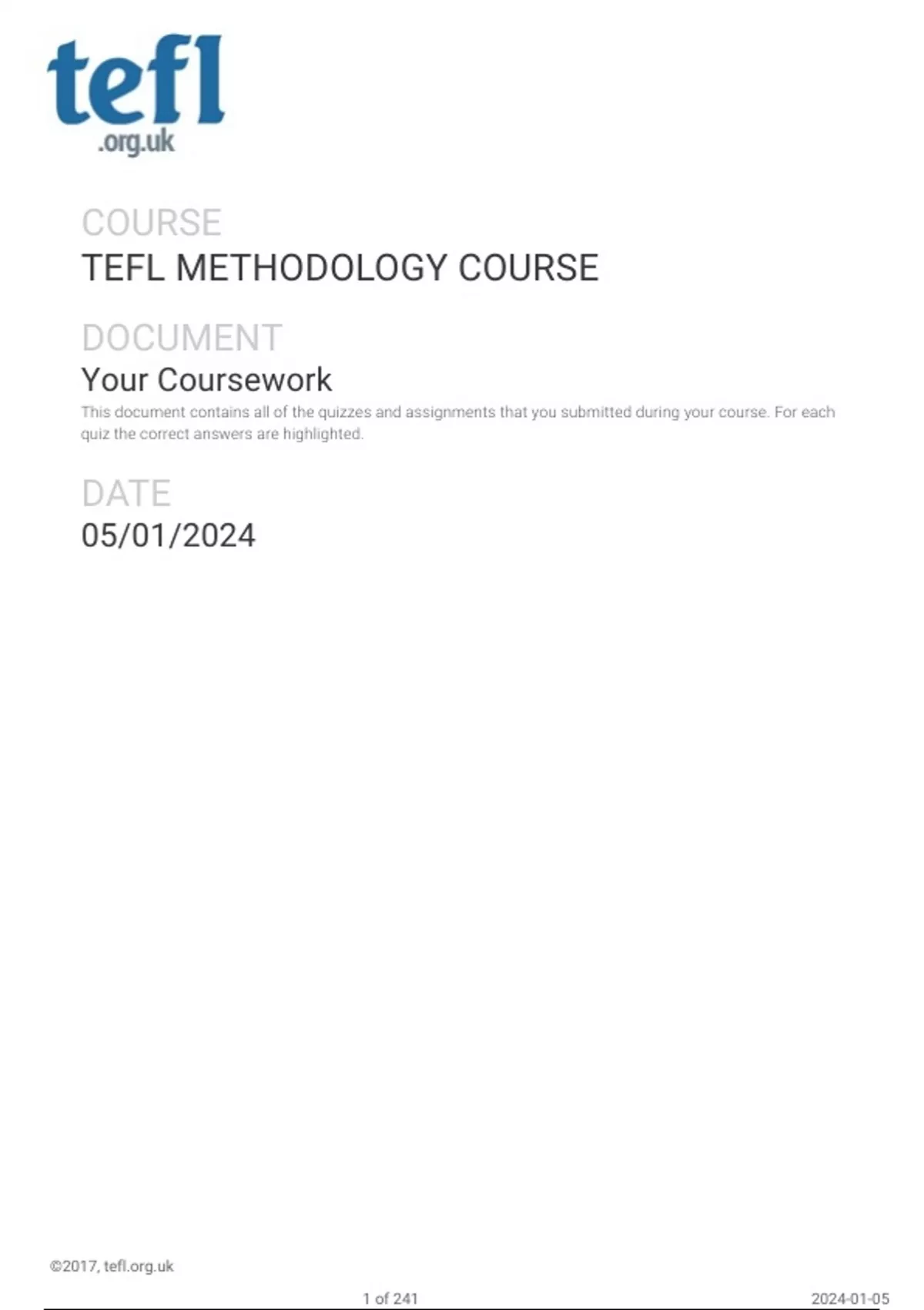 TEFL METHODOLOGY COURSE | all of the quizzes and assignments with correct answers | 2025 Update ...