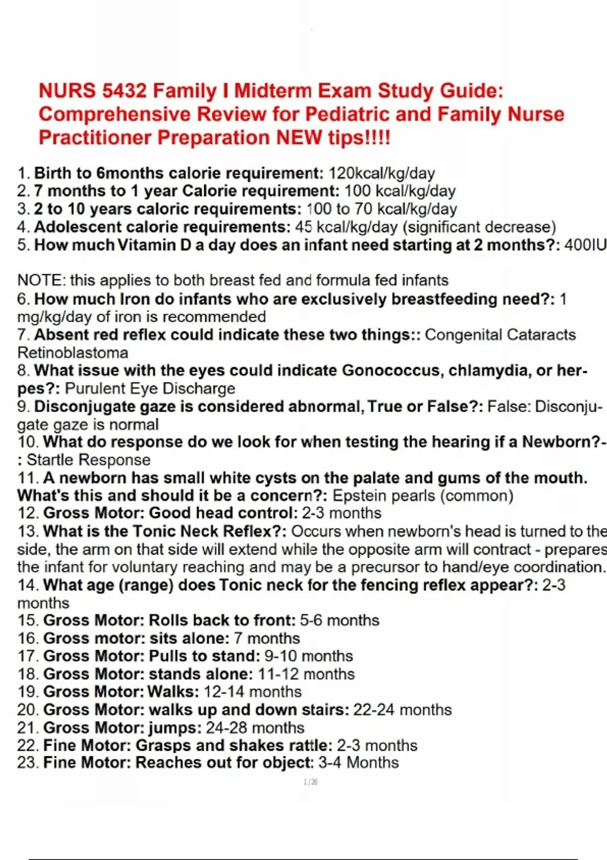 NURS 5432 Family I Midterm Exam Study Guide Comprehensive Review for Pediatric and Family Nurse ...