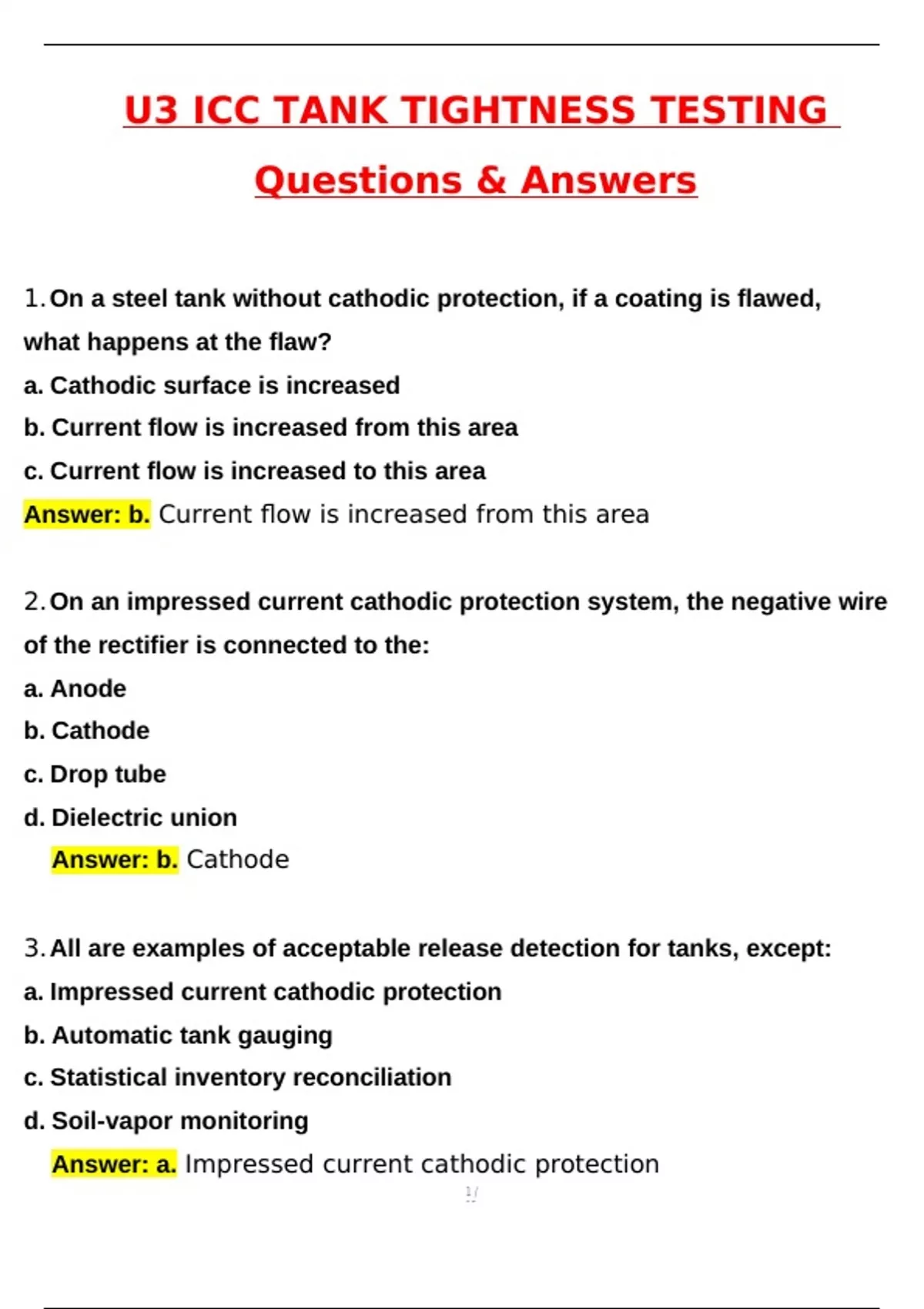 ICC U3 Tank Tightness Testing 2025 Questions With Complete Solutions ...
