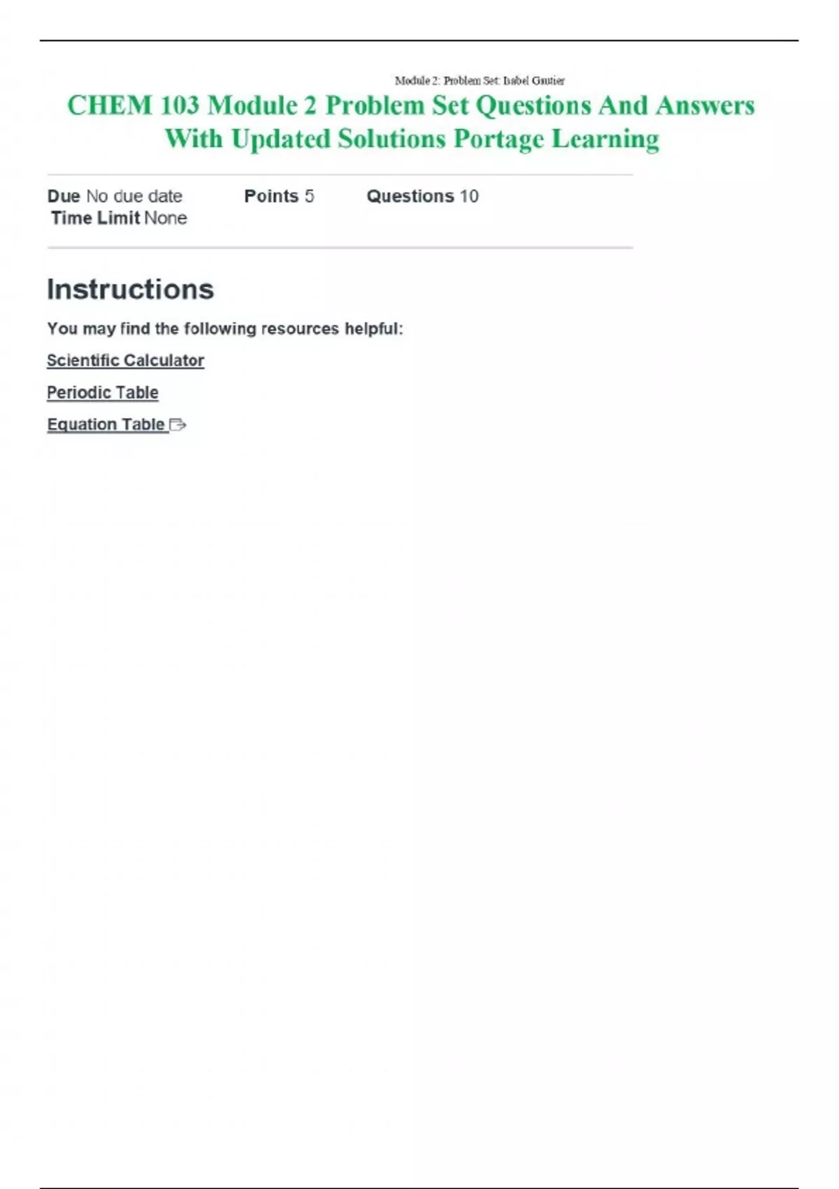 CHEM 103 Module 2 Problem Set Questions And Answers With Updated ...