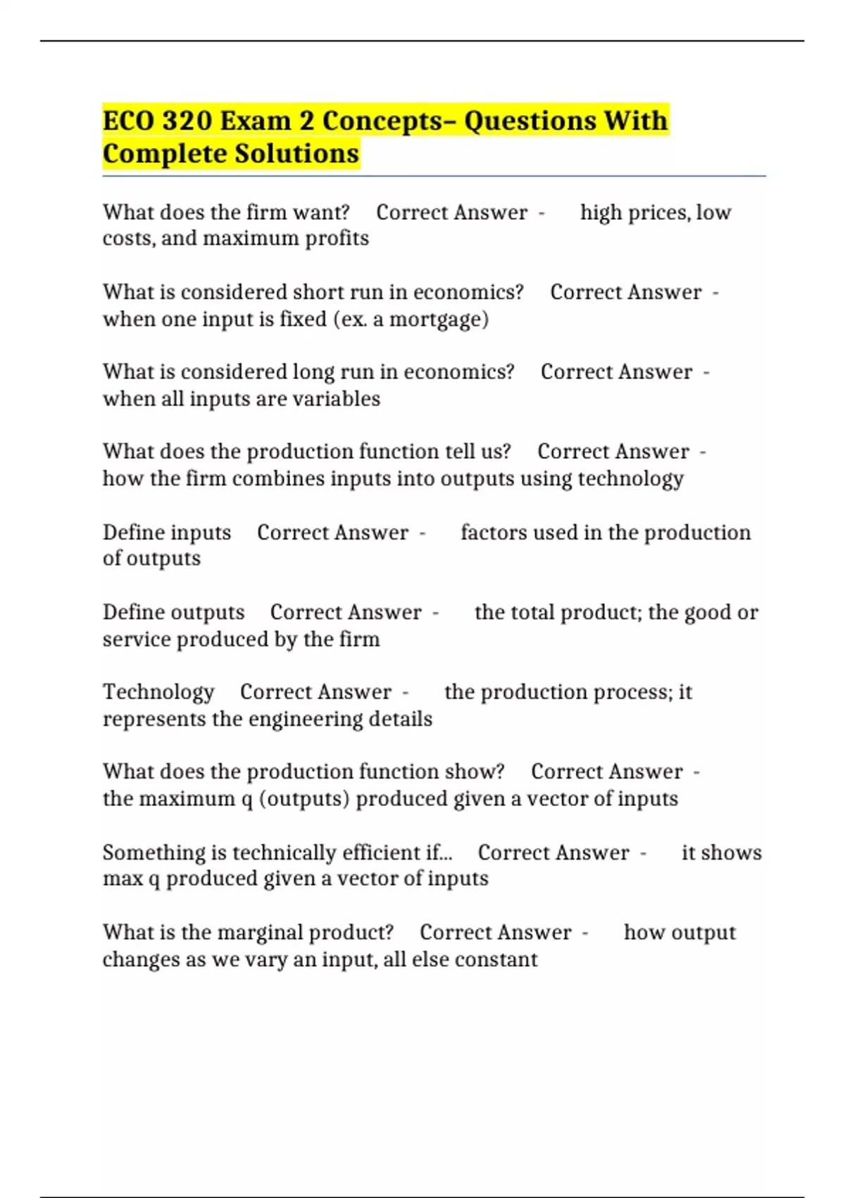 ECO 320 Exam 2 Concepts– Questions With Complete Solutions - ECO 320 ...