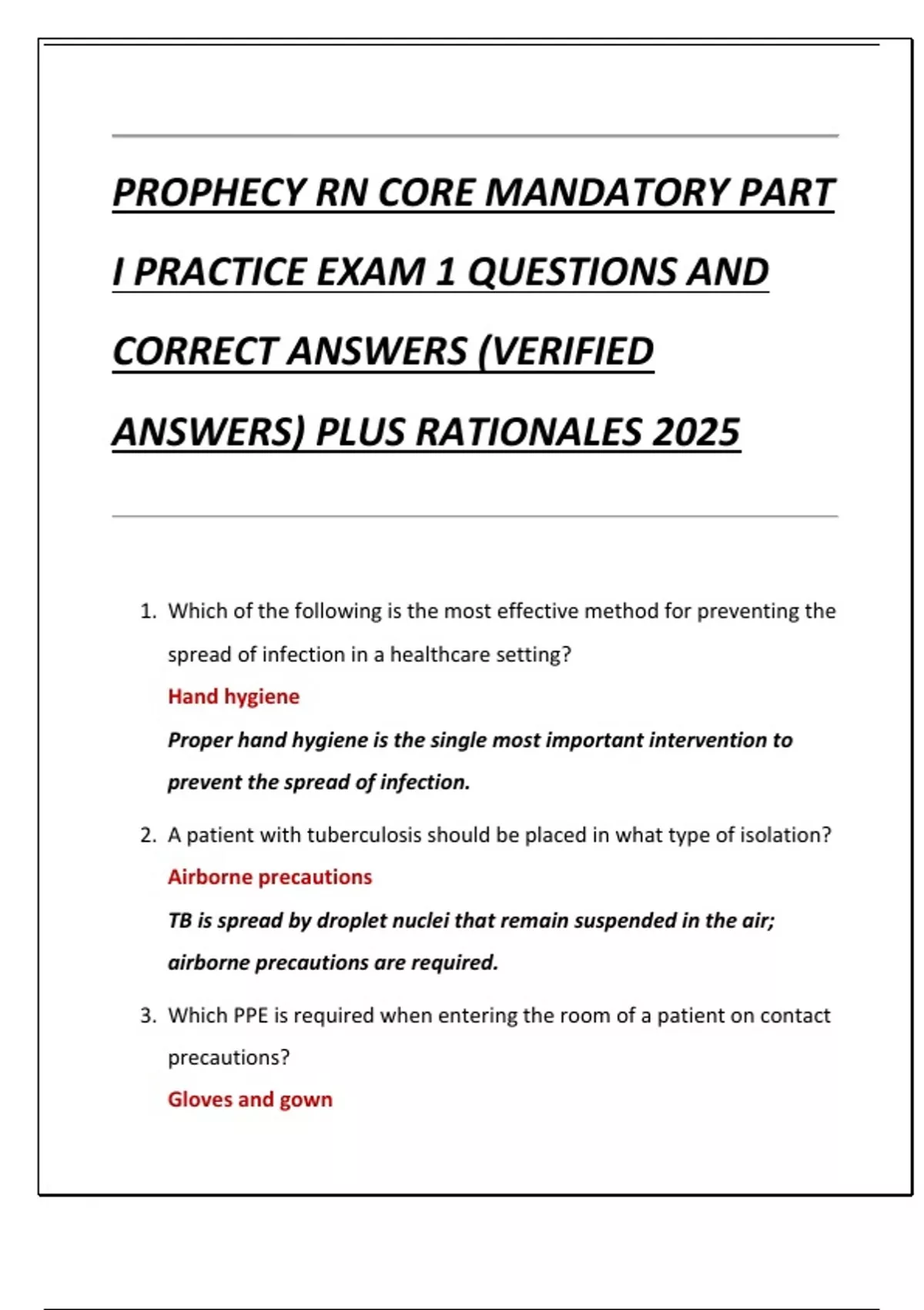 PROPHECY RN CORE MANDATORY PART I PRACTICE EXAM 1 QUESTIONS AND CORRECT ...