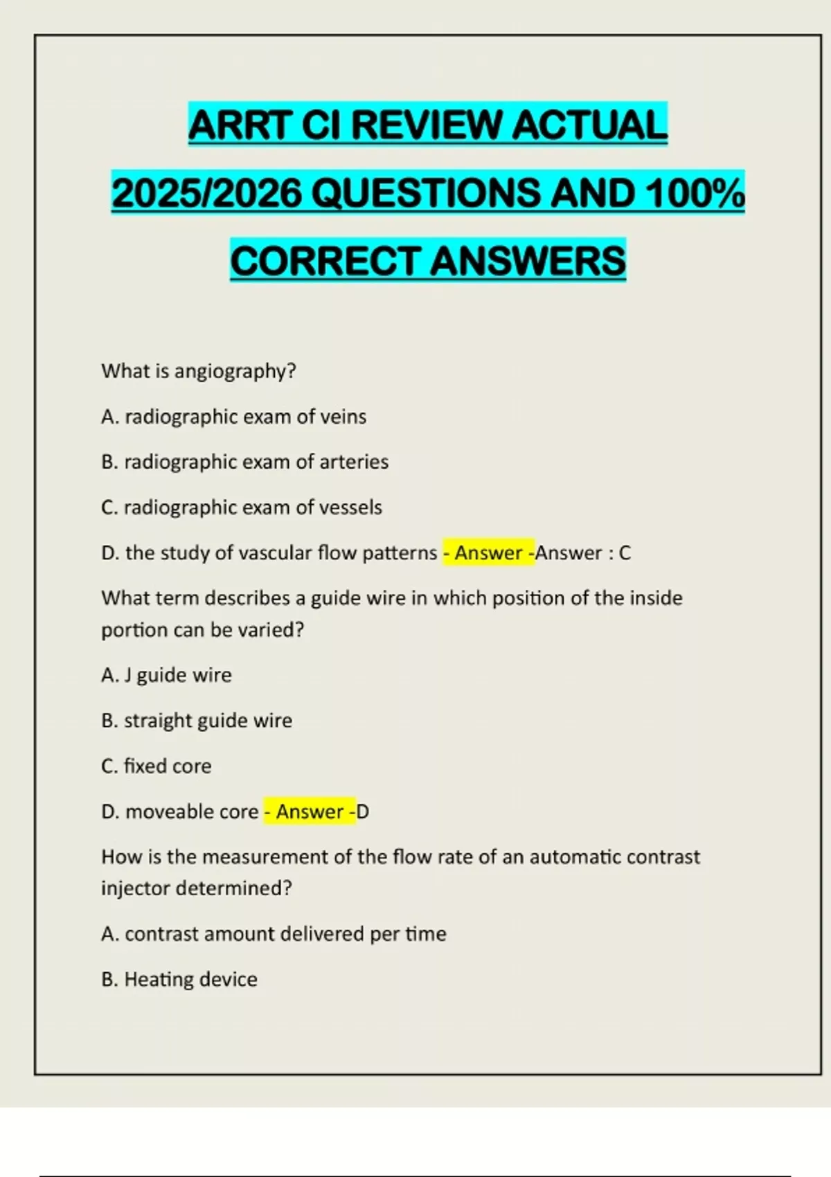 ARRT CI REVIEW ACTUAL 2025/2026 QUESTIONS AND 100% CORRECT ANSWERS ...
