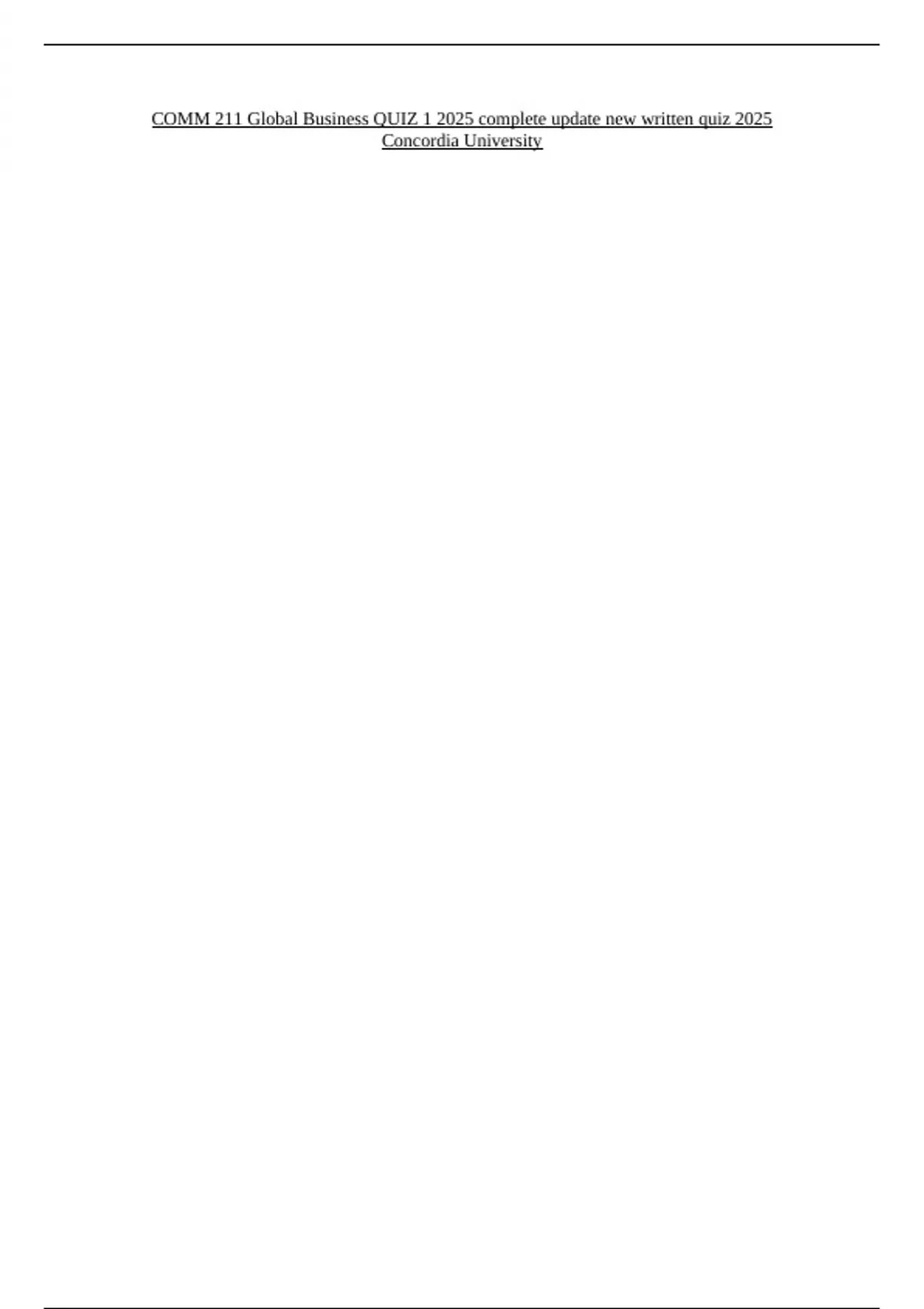 COMM 211 Global Business QUIZ 1 2025 complete update new written quiz ...