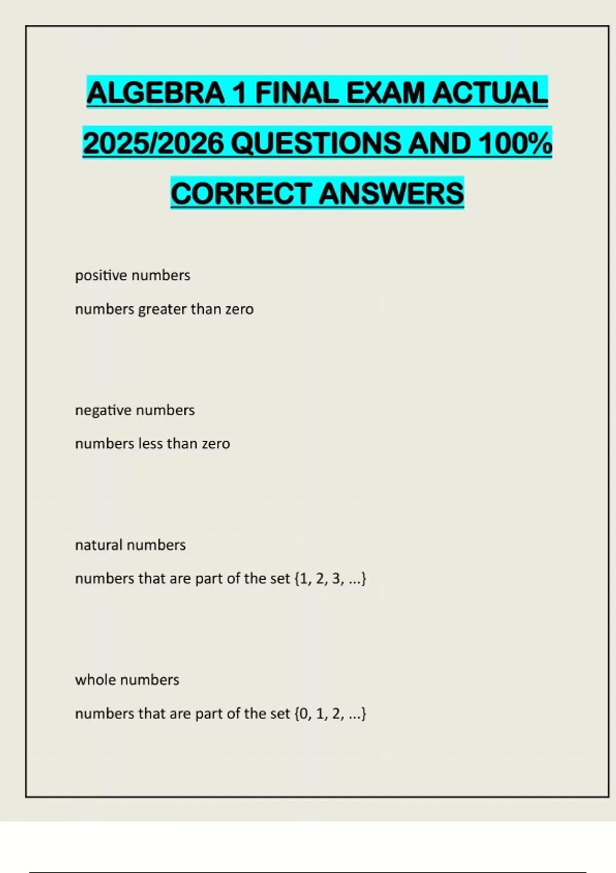 ALGEBRA 1 FINAL EXAM ACTUAL 2025/2026 QUESTIONS AND 100% CORRECT ...