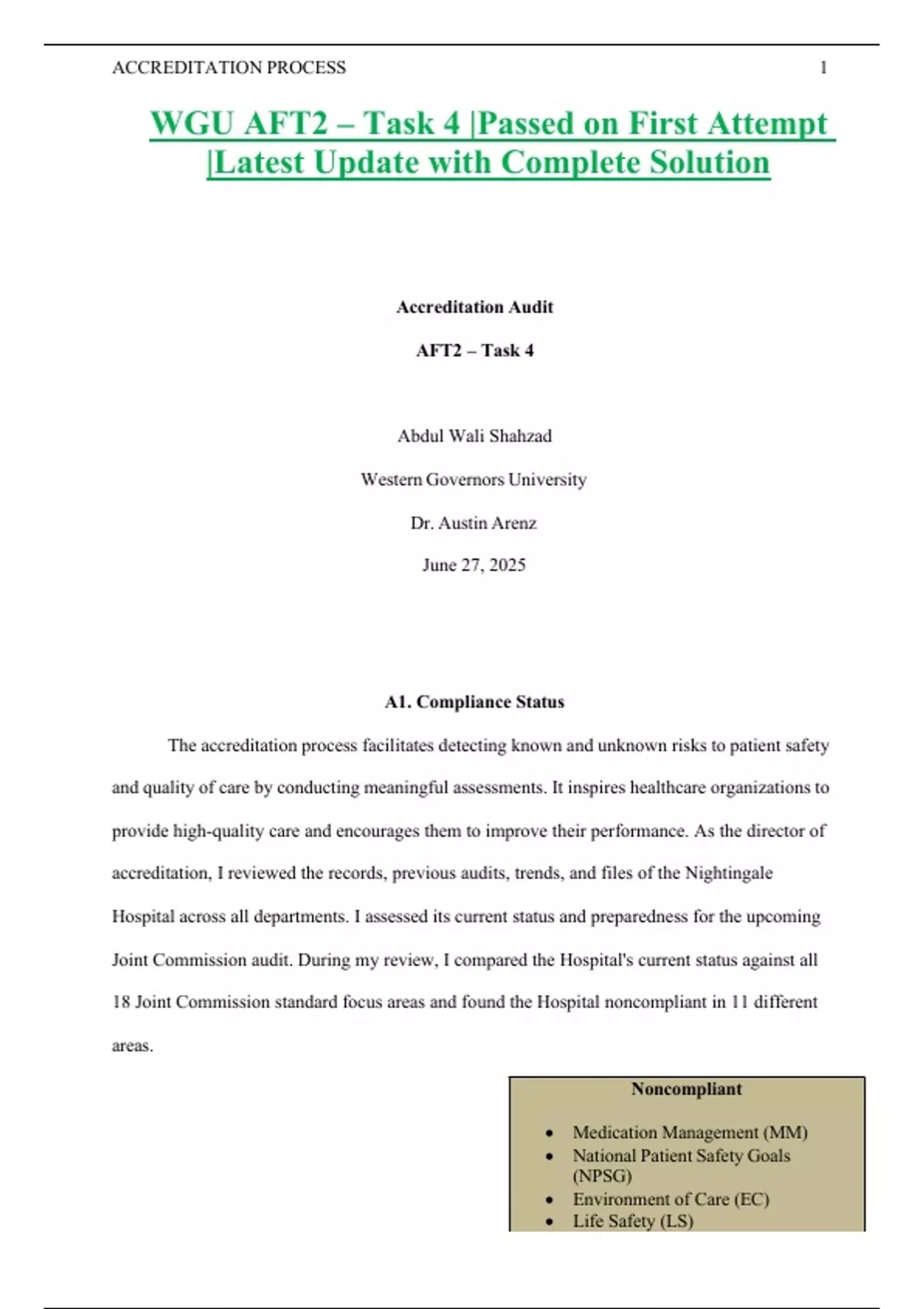 WGU AFT2 – Task 4 |Passed on First Attempt |Latest Update with Complete ...