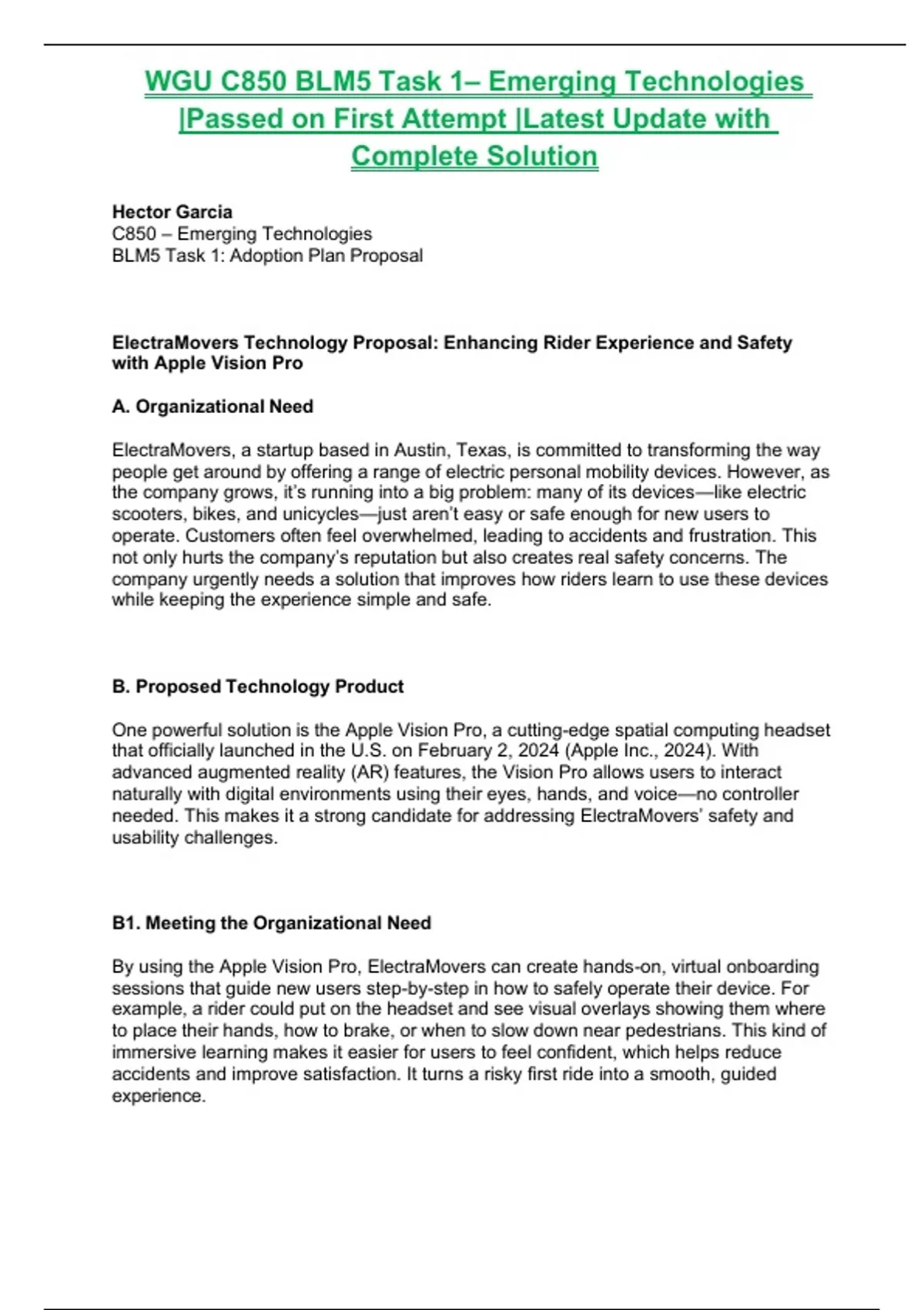 WGU C850 BLM5 Task 1– Emerging Technologies |Passed on First Attempt ...