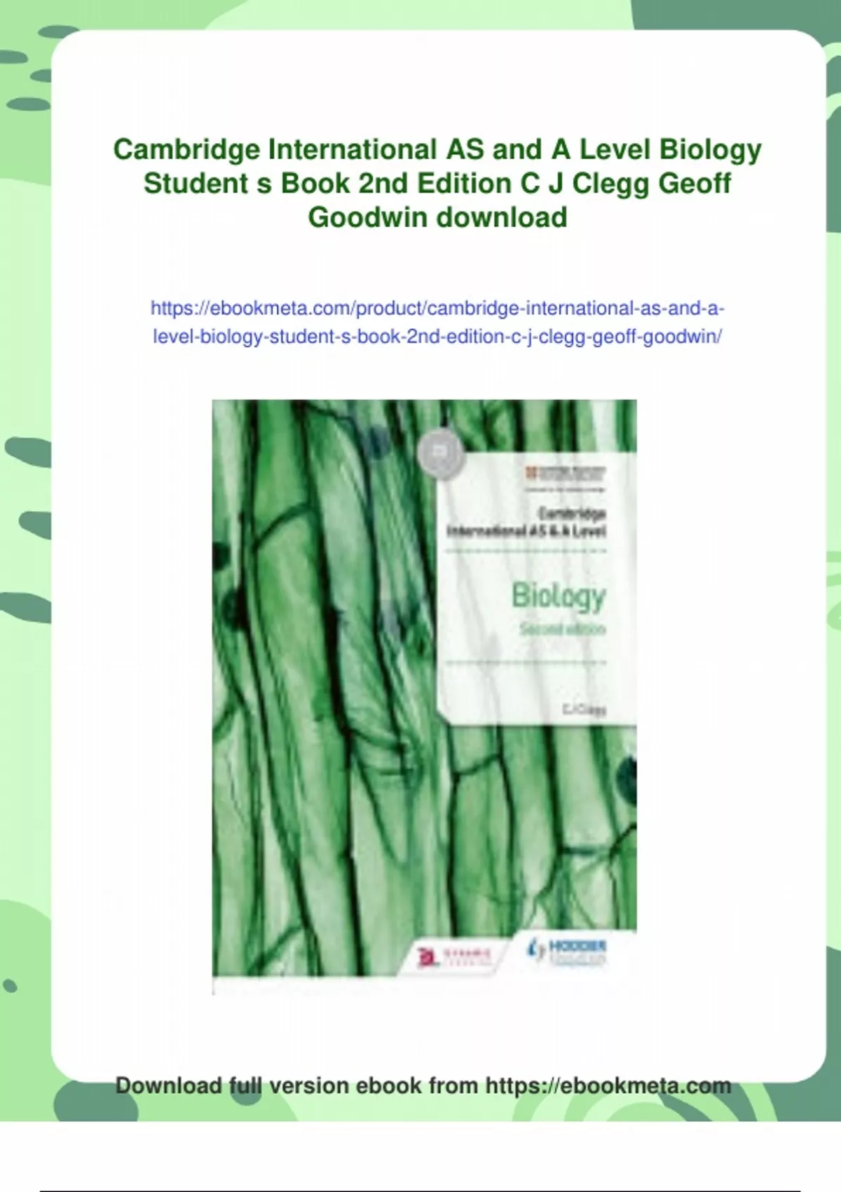Summary Cambridge International AS and A Level Biology Student s Book ...