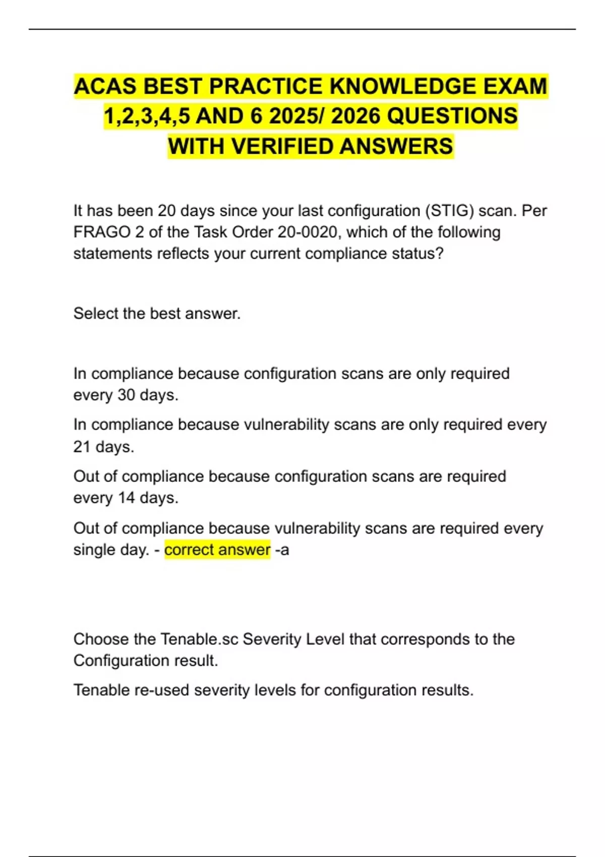 ACAS BEST PRACTICE KNOWLEDGE EXAM 1,2,3,4,5 AND 6 2025/ 2026 - ACAS BEST PRACTICE KNOWLEDGE ...