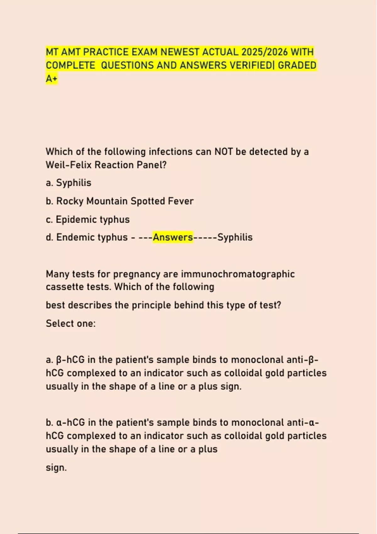 MT AMT PRACTICE EXAM NEWEST ACTUAL 2025/2026 WITH COMPLETE QUESTIONS AND ANSWERS VERIFIED ...