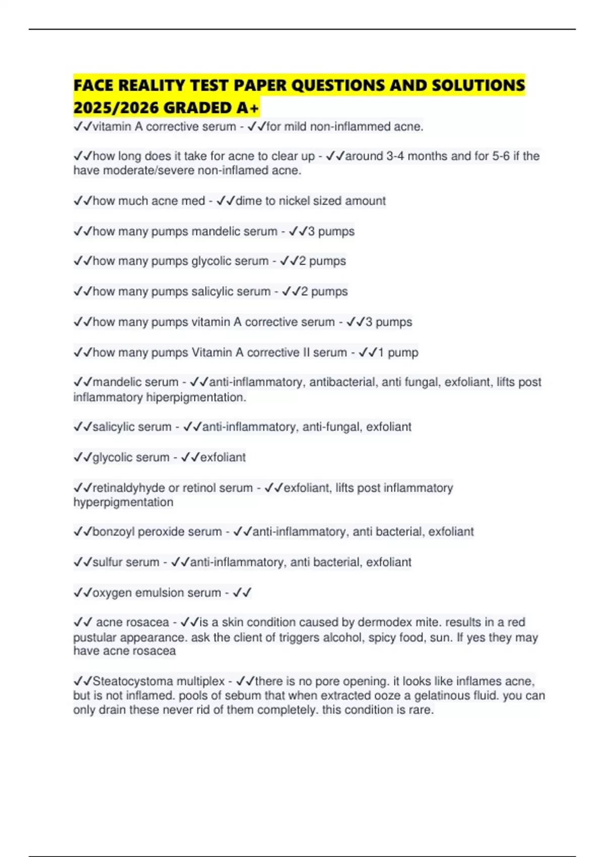 FACE REALITY TEST PAPER QUESTIONS AND SOLUTIONS 2025/2026 GRADED A+ ...