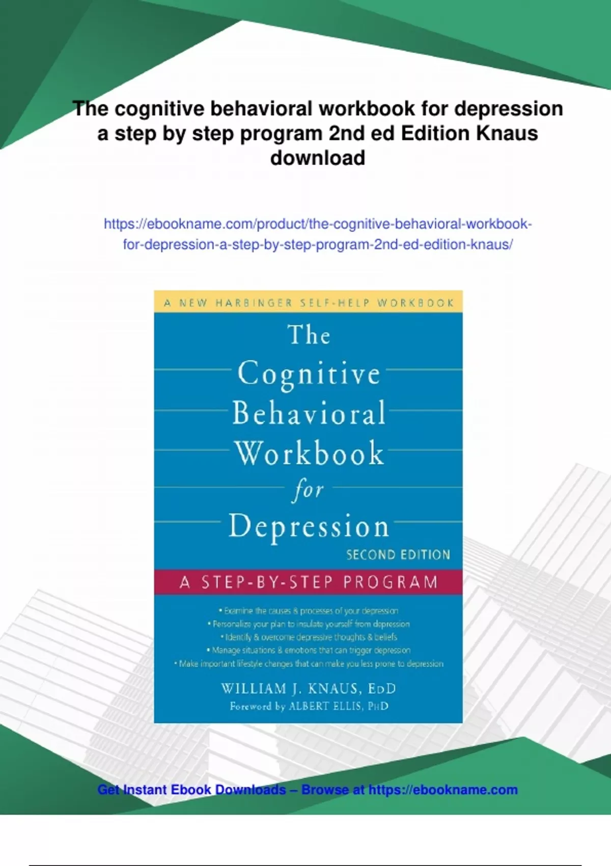 Summary The cognitive behavioral workbook for depression a step by step ...