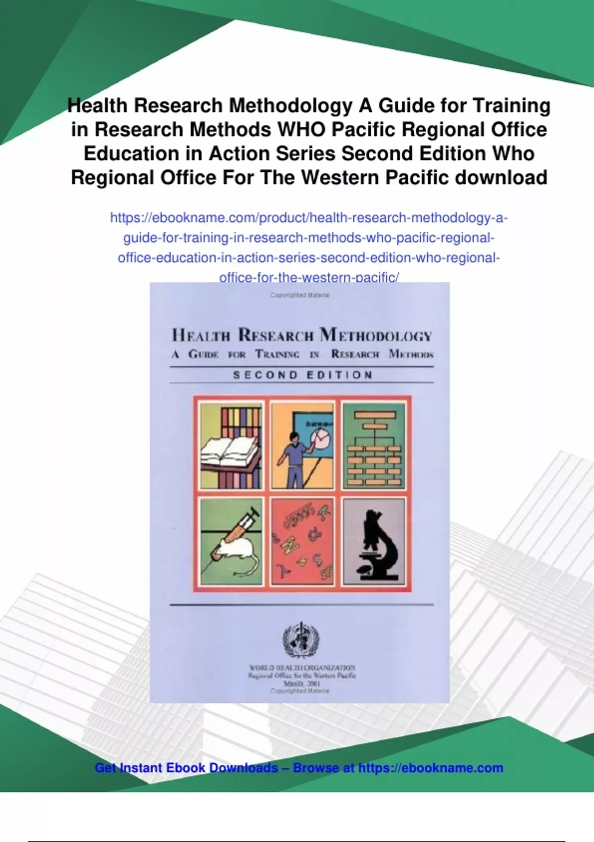 Summary Health Research Methodology A Guide for Training in Research ...