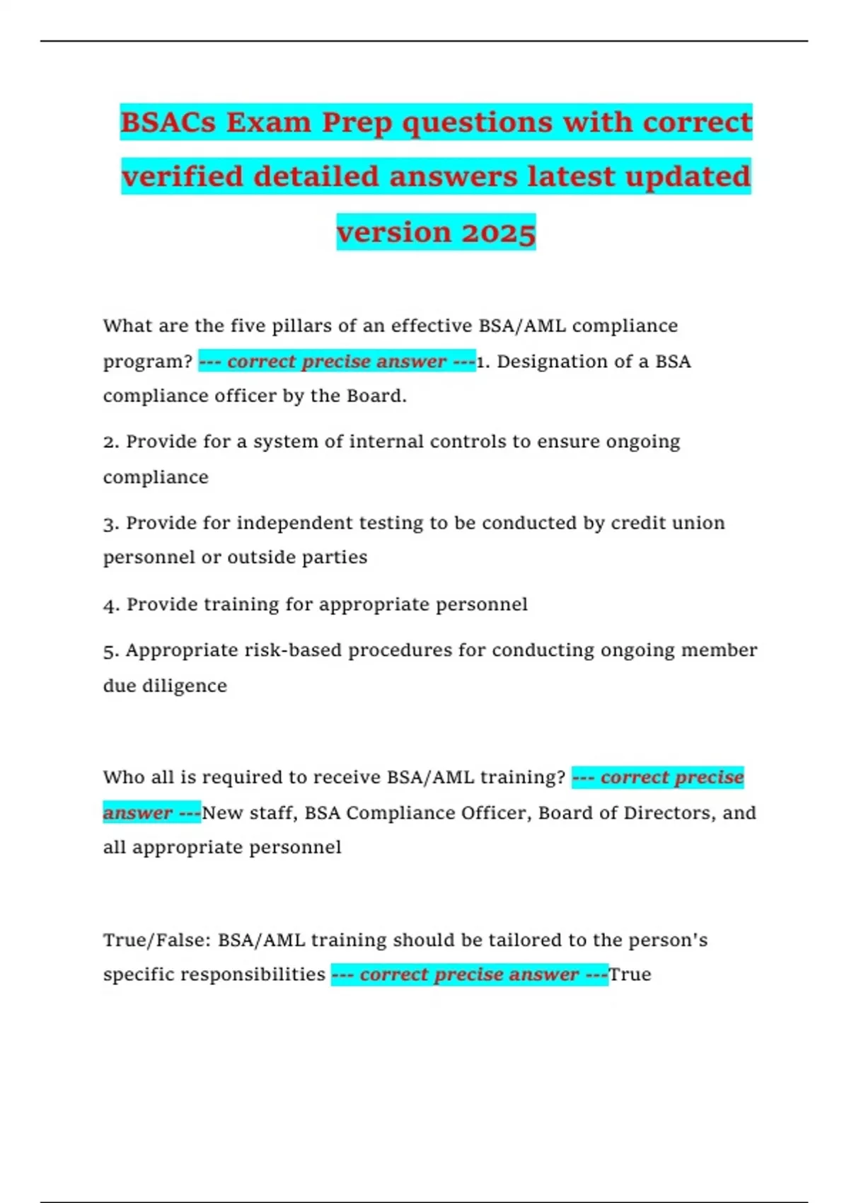 BSACs Exam Prep questions with correct verified detailed answers latest ...