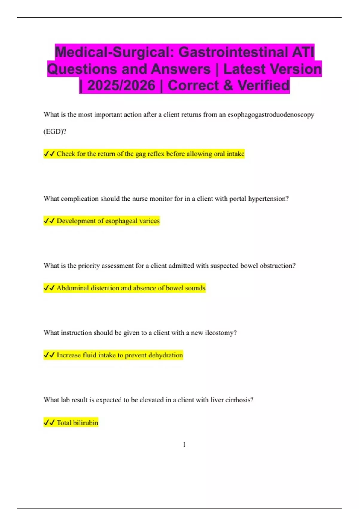 Medical-Surgical: Gastrointestinal ATI Questions and Answers | Latest ...