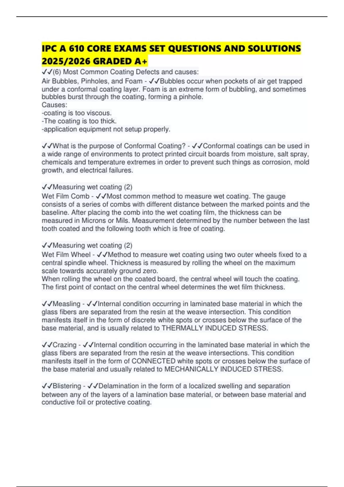 IPC A 610 CORE EXAMS SET QUESTIONS AND SOLUTIONS 2025/2026 GRADED A+ ...