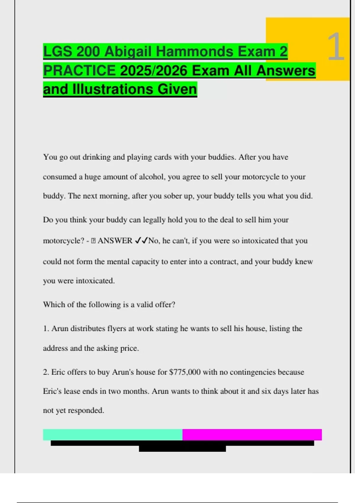 LGS 200 Abigail Hammonds Exam 2 PRACTICE 2025/2026 Exam All Answers and Illustrations Given ...