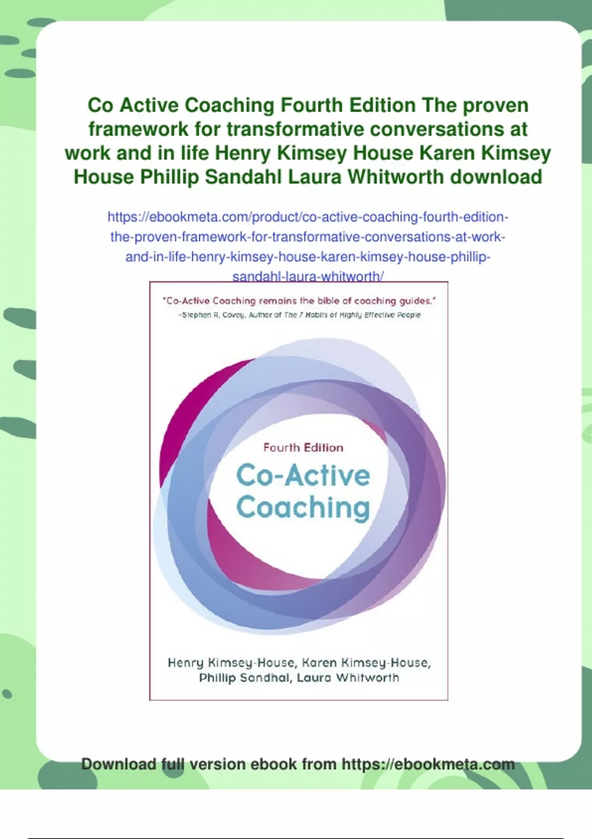 Summary Co Active Coaching Fourth Edition The Proven Framework For