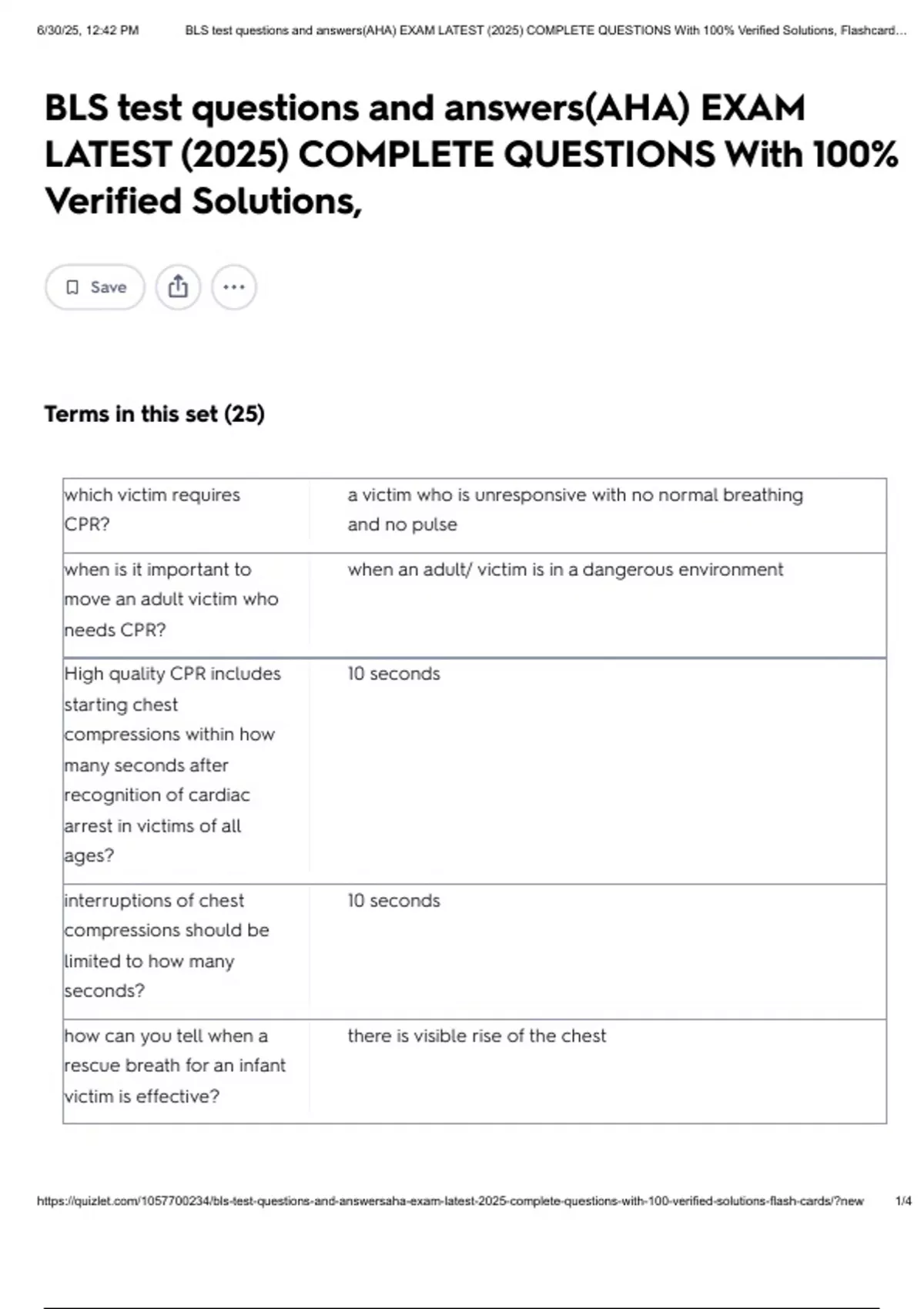 BLS test questions and answers(AHA) EXAM LATEST (2025) COMPLETE ...