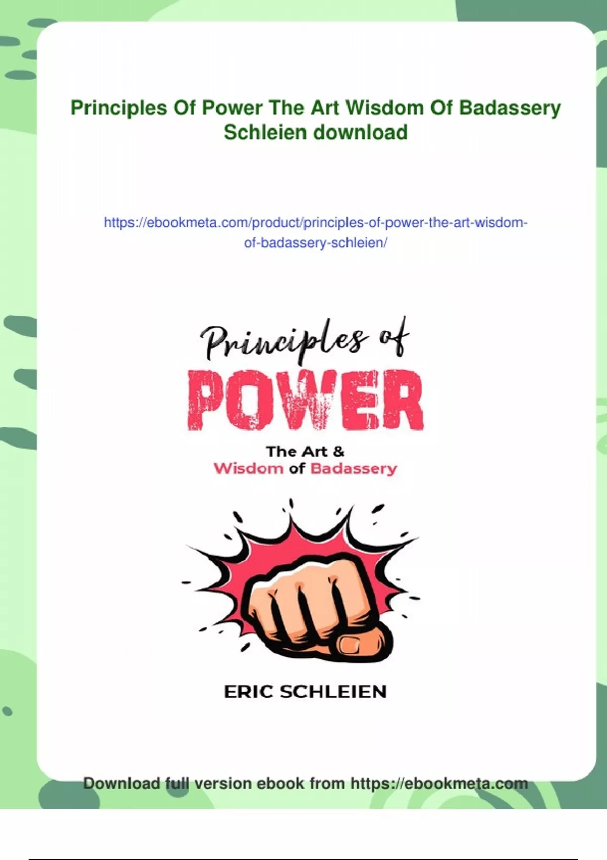 Summary Principles Of Power The Art Wisdom Of Badassery Schleien ...