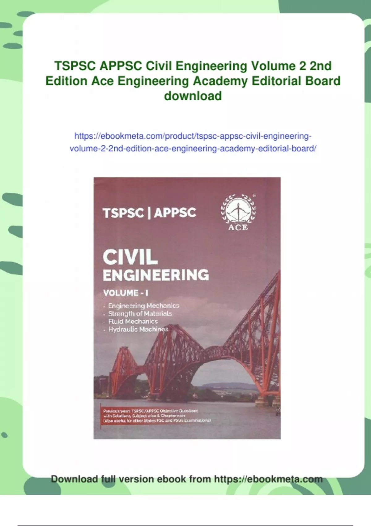 Summary TSPSC APPSC Civil Engineering Volume 2 2nd Edition Ace ...