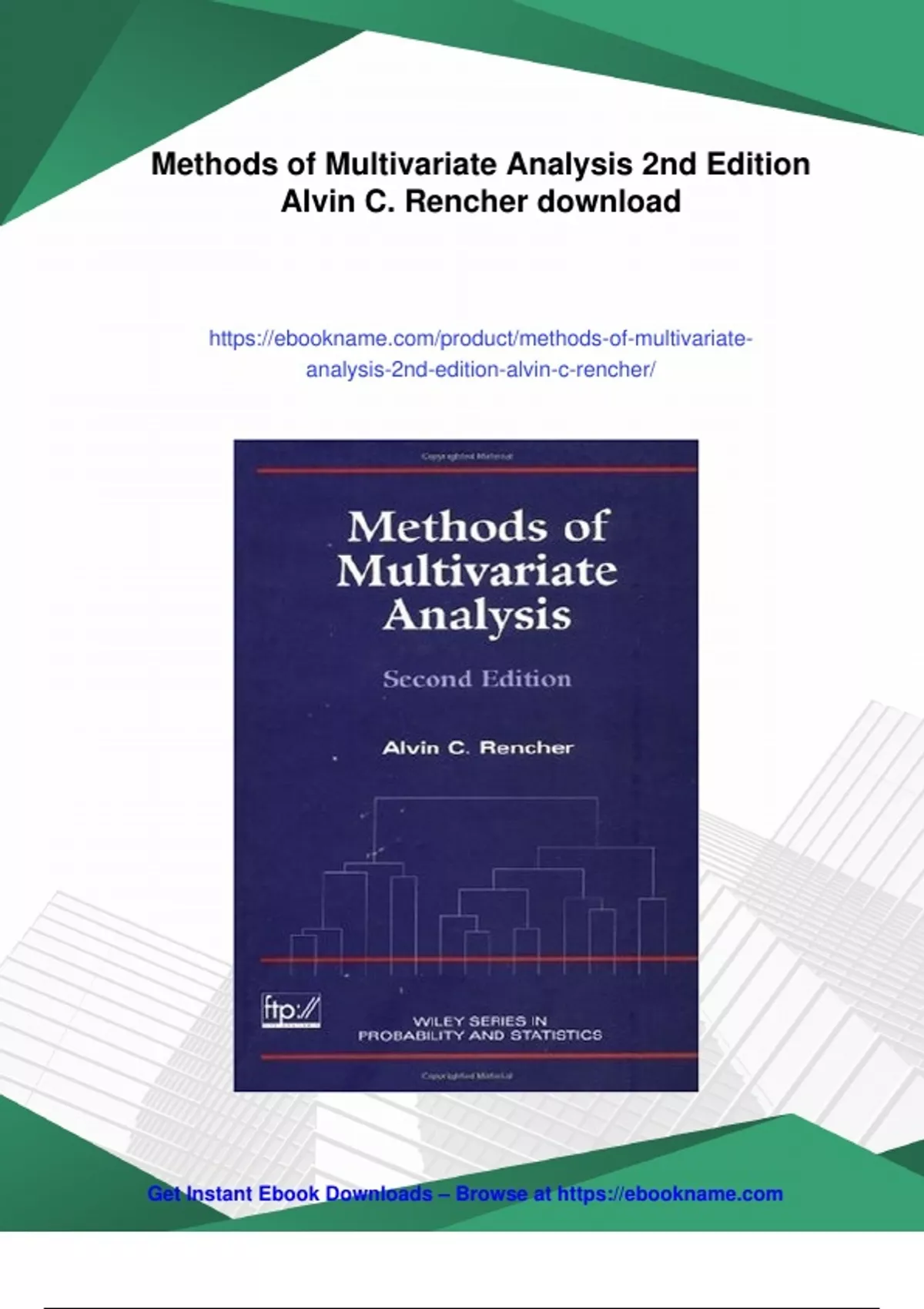 Summary Methods of Multivariate Analysis 2nd Edition Alvin C. Rencher - PDF Download - Ebookname ...