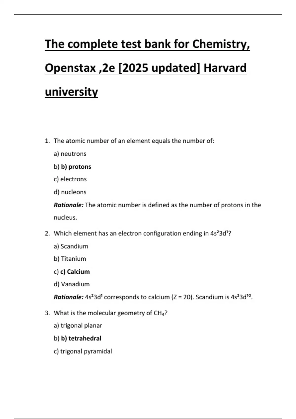 The complete test bank for Chemistry, Openstax ,2e [2025 updated ...