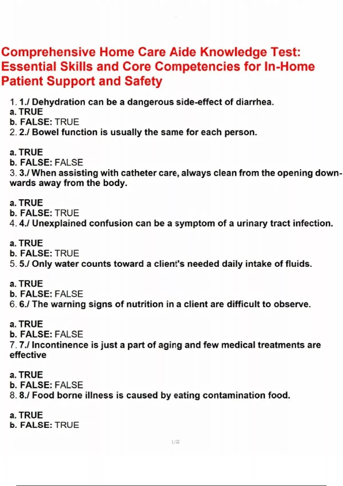 Comprehensive Home Care Aide Knowledge Test Essential Skills and Core ...